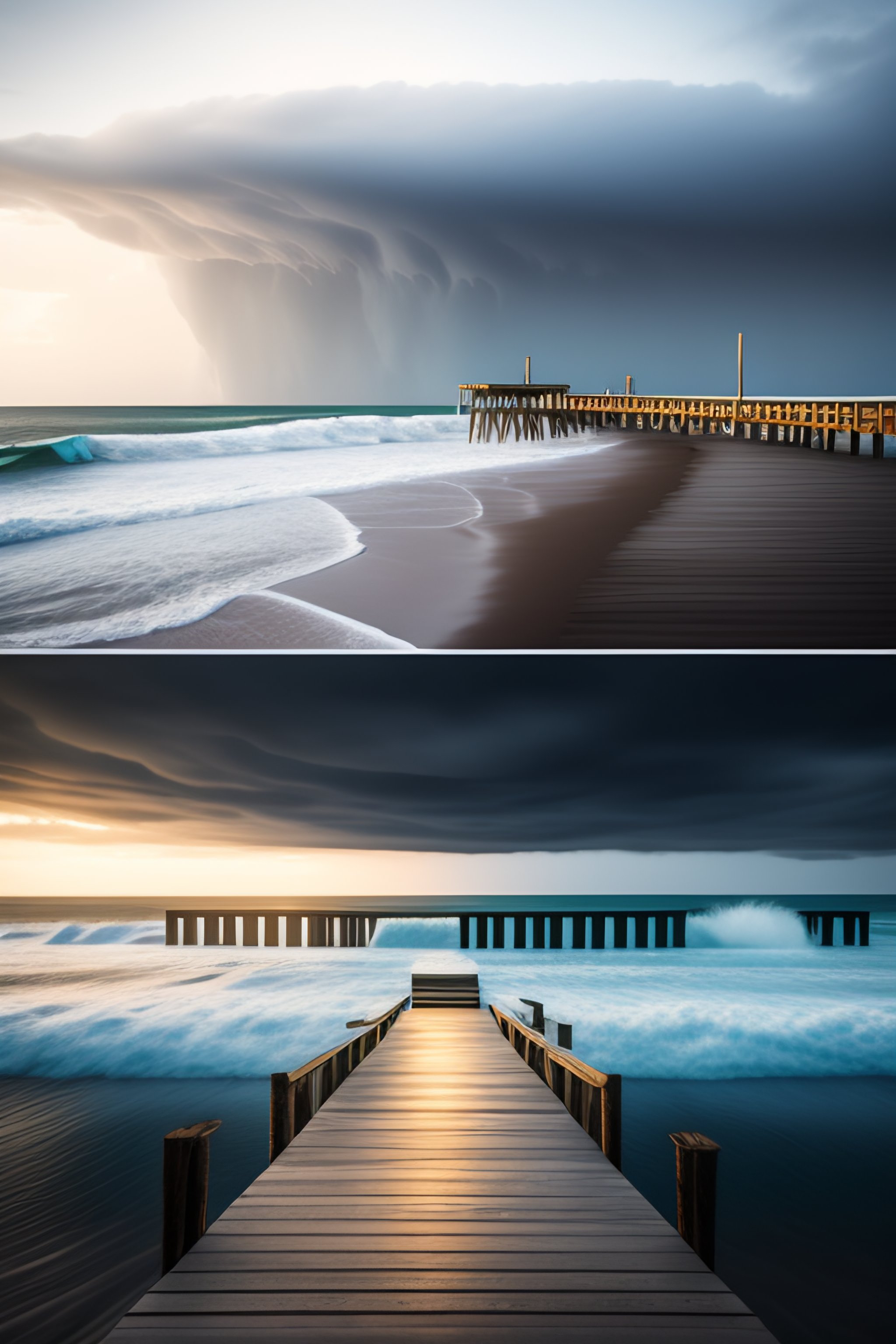 Lexica - Massive storm brewing in the sea, wooden old jetty extending ...