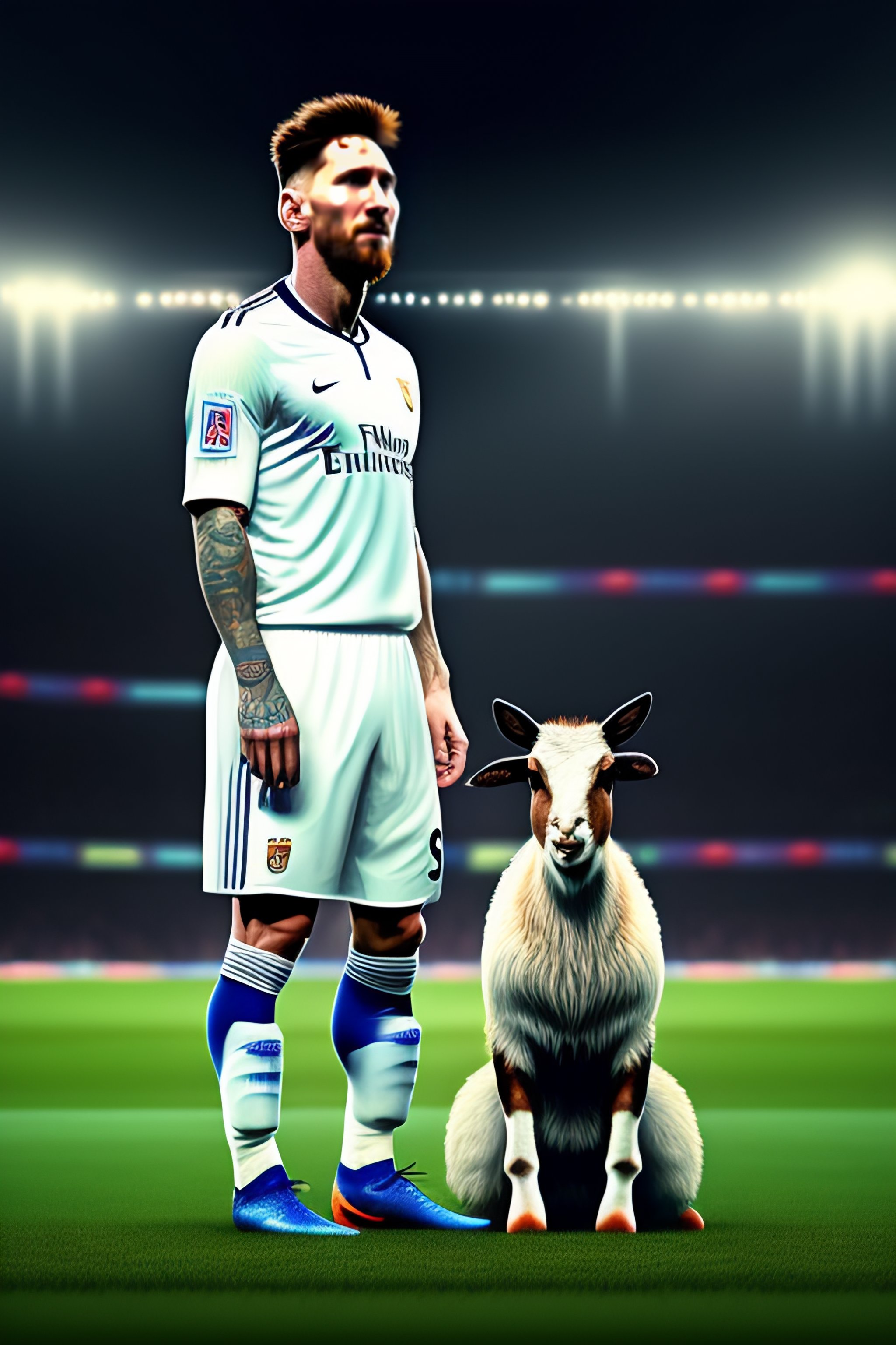 Lexica - Messi standing next to the goat