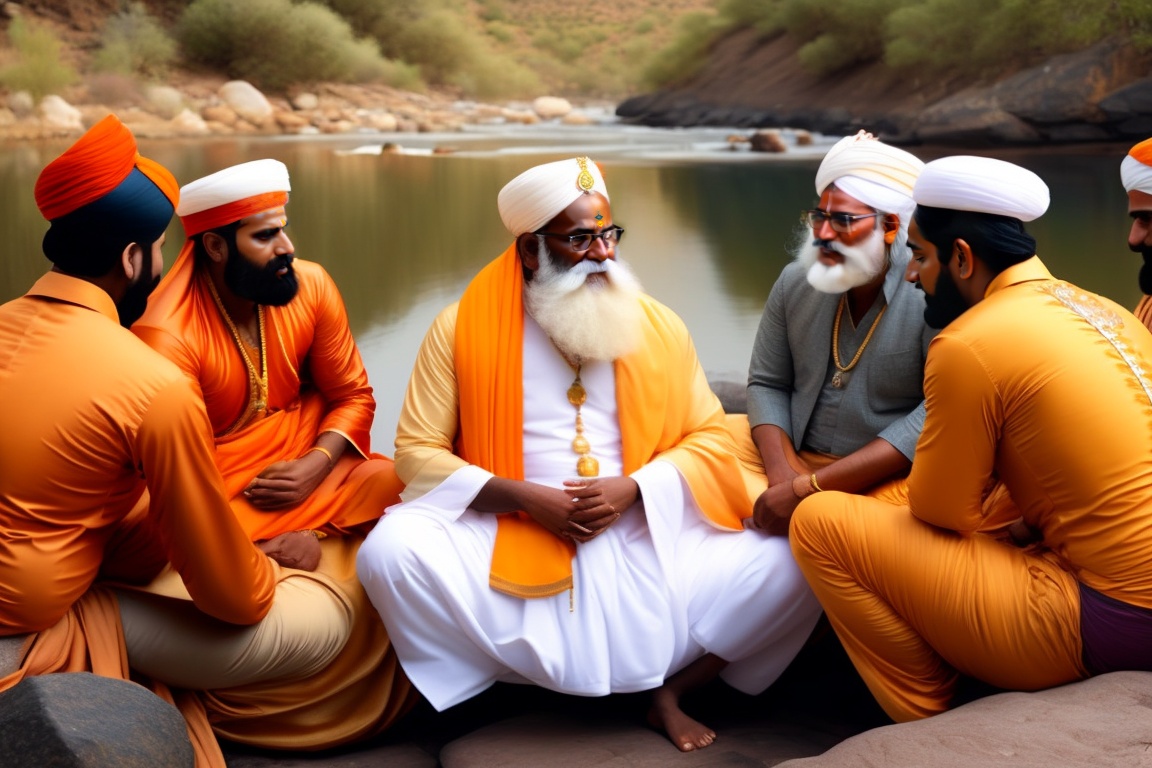 Lexica - Indian hindu guru teaching his five male students in the ...