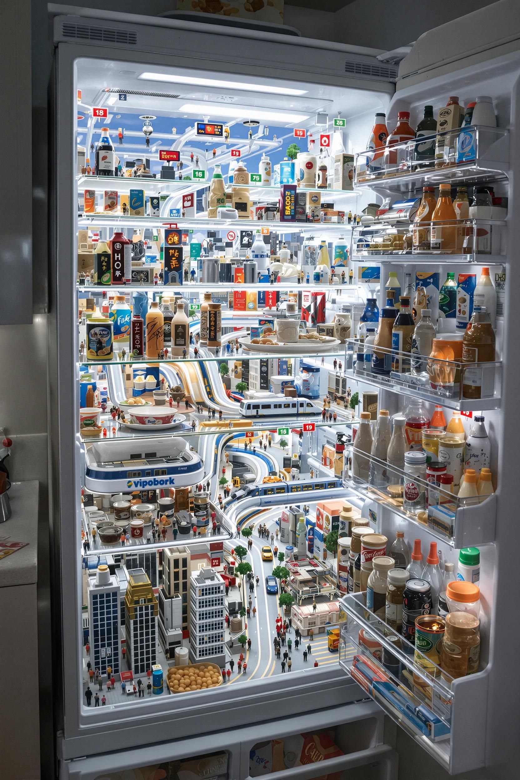 Lexica - A hyper-realistic photo of an ordinary refrigerator opened to ...