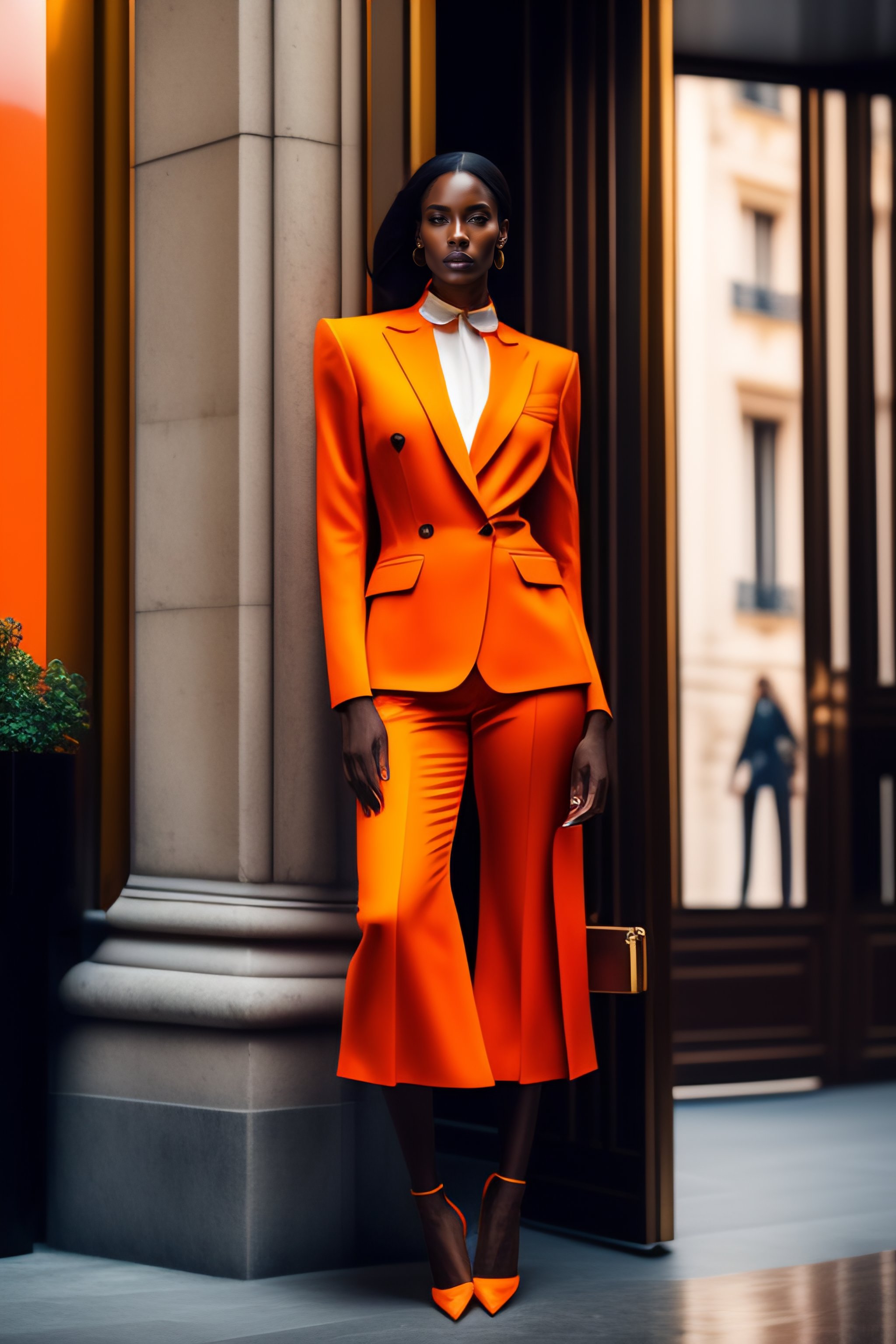 Lexica - Woman fashion model wearing a tangelo color fashion forward ...