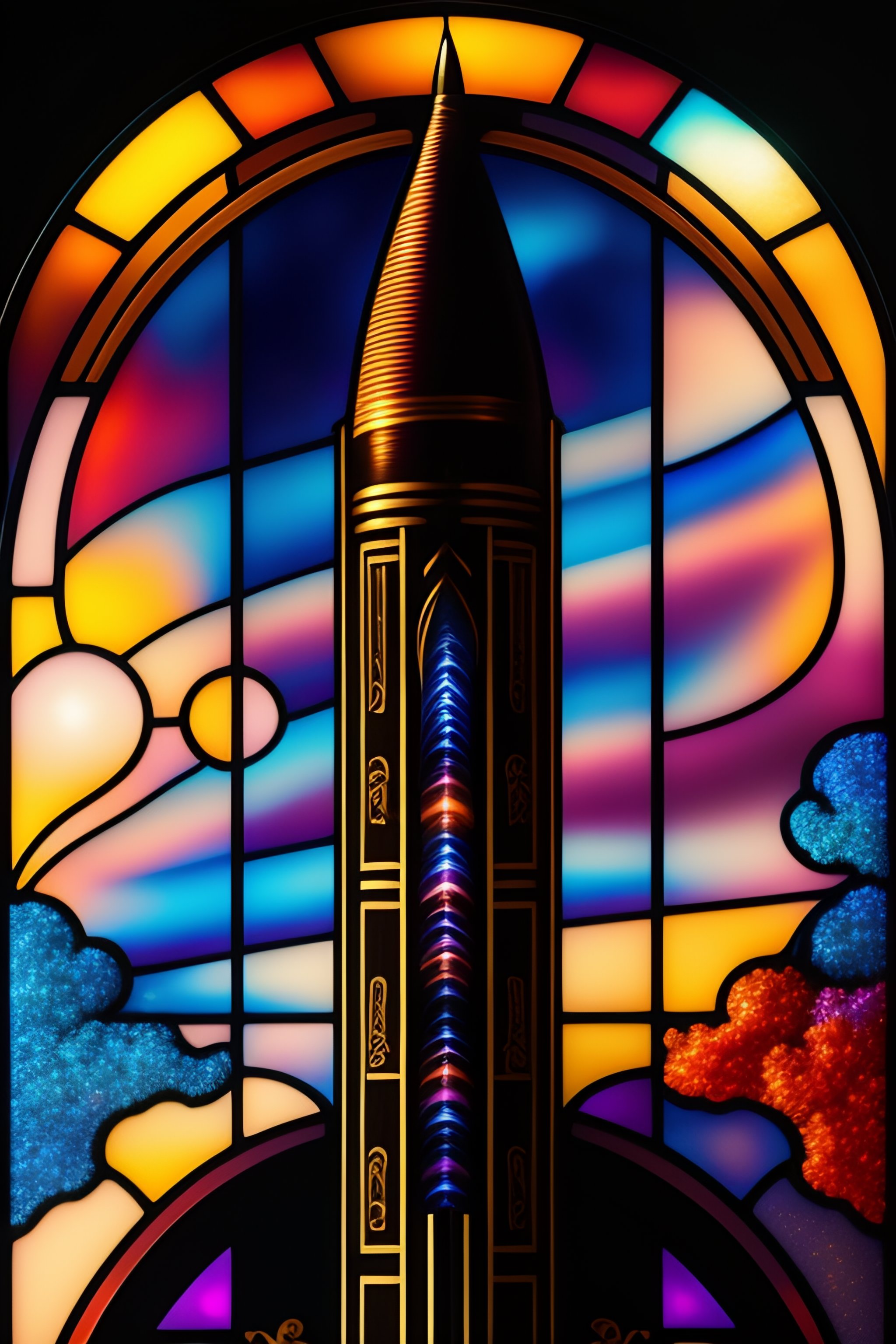Lexica - Rocket launch, center composition, detailed stained glass ...