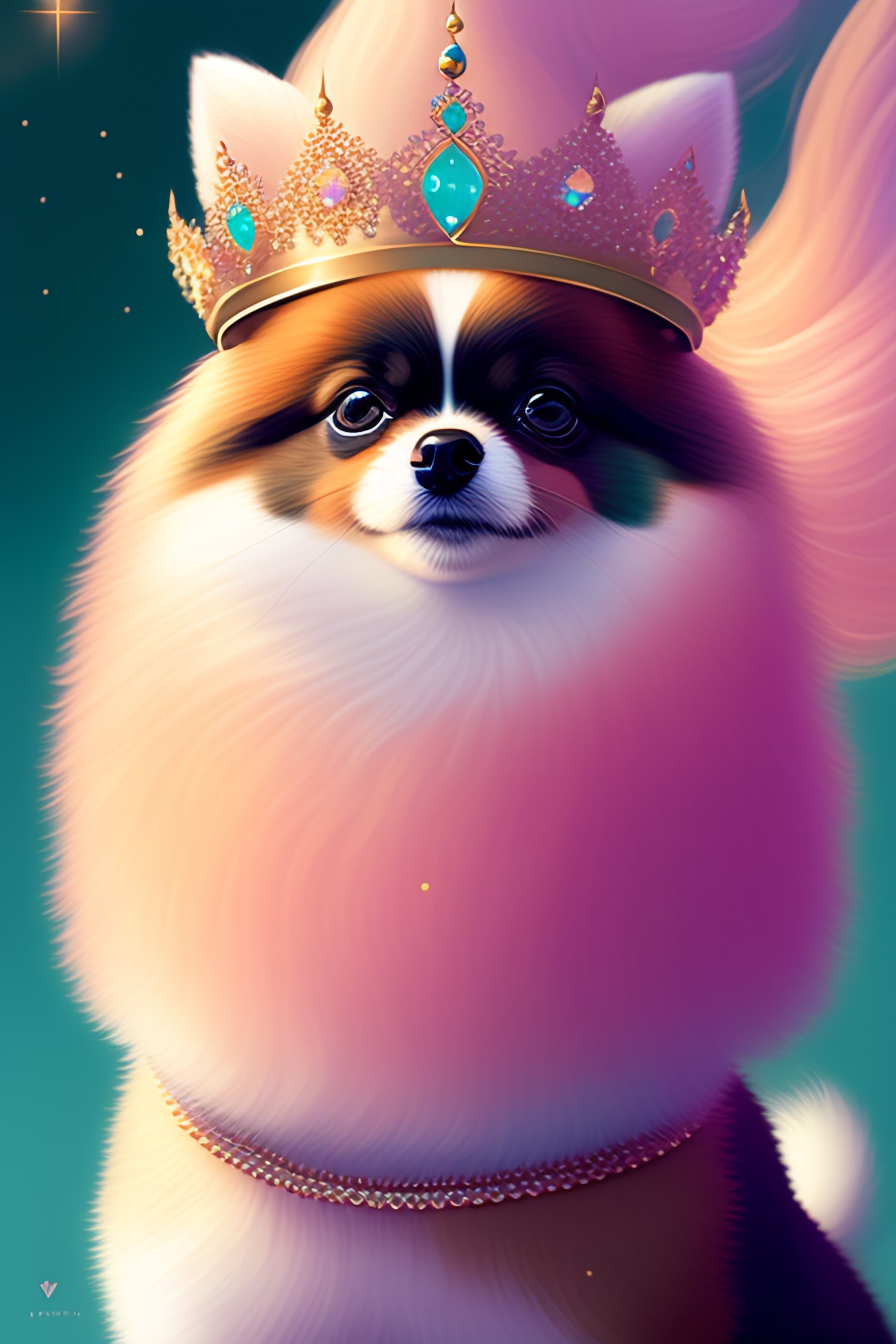 Lexica - Cute Pomeranian wearing a princess's crown by Victo Ngai and ...