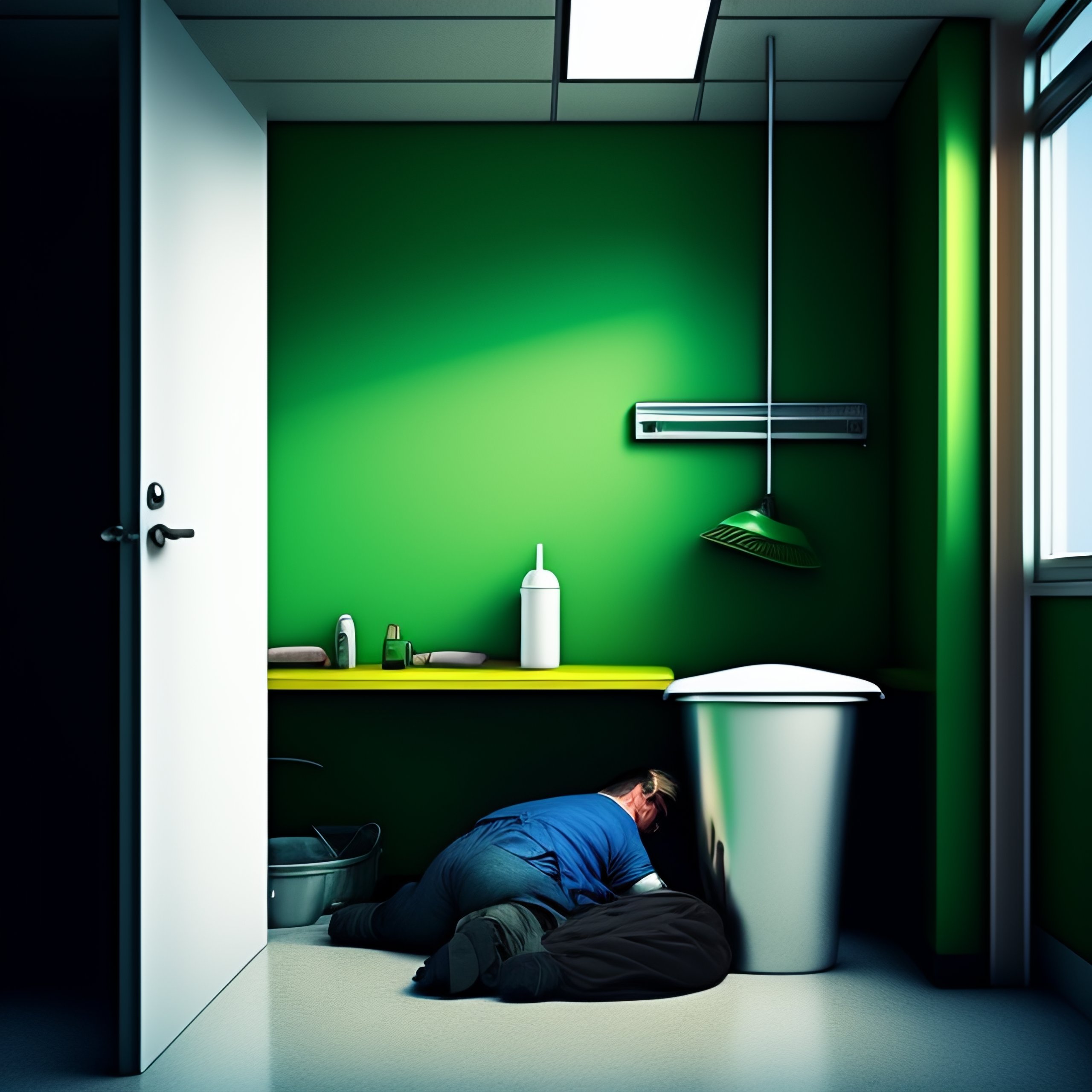 Lexica - Mop and sleeping janitor - in janitor closet - 1960 era ...