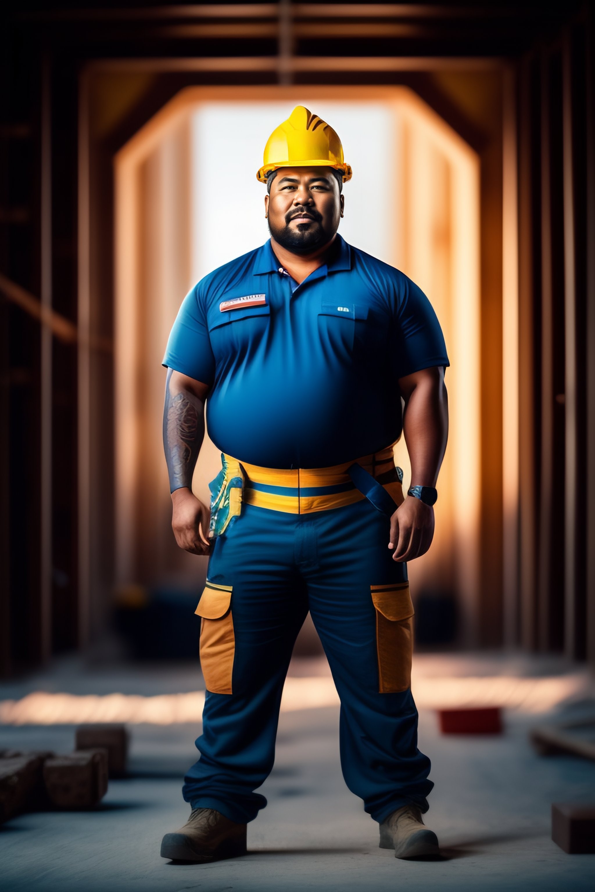 Lexica - A construction worker, with a large round belly, amateur photo