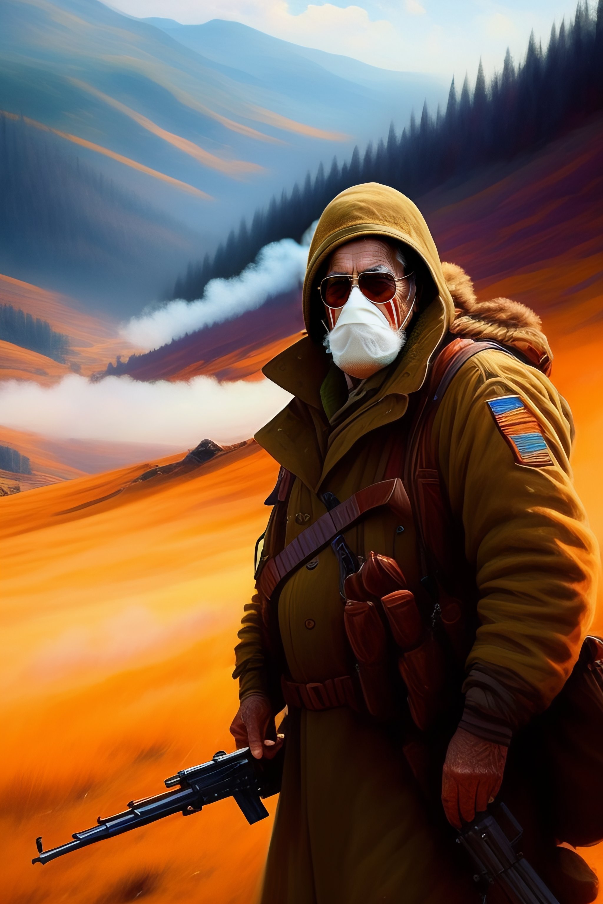 Lexica - The elderly soldier's face is a twisted mask of agony as he ...