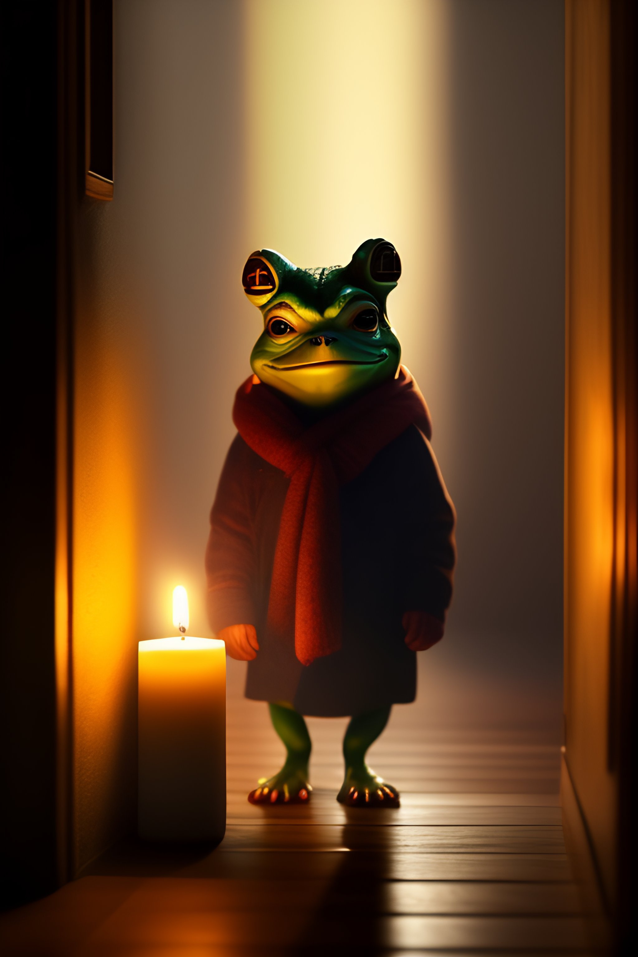 Lexica - An exhausted pepe the frog in his studio walking down his ...