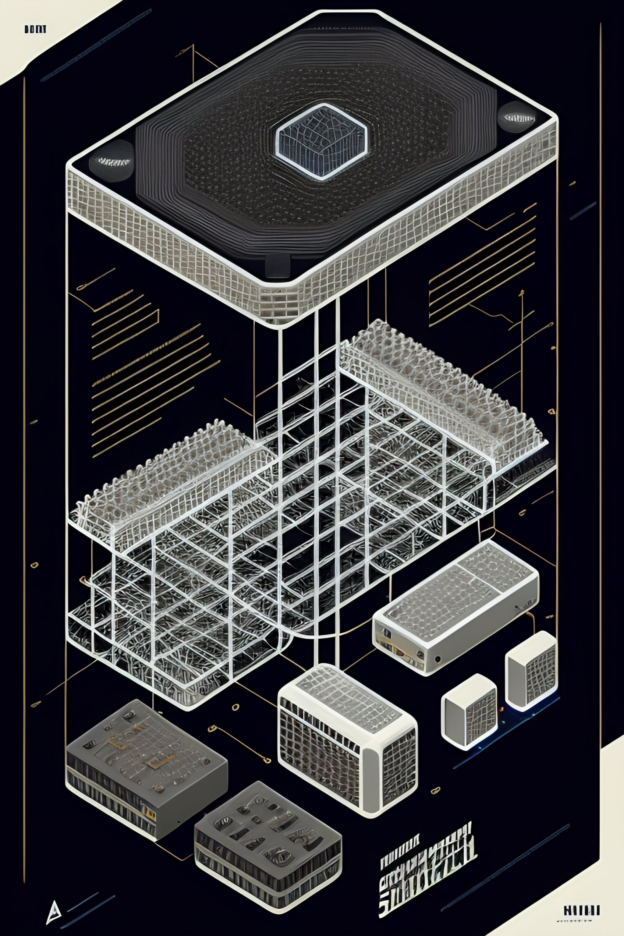Lexica - A graphic design poster of the isometric detailed blueprint of ...