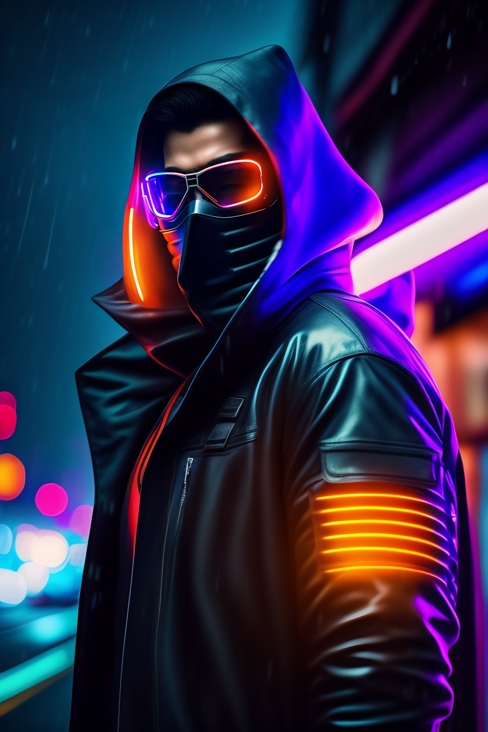 Lexica - Futuristic cyberpunk masked assassin, holding a pistol, in ...