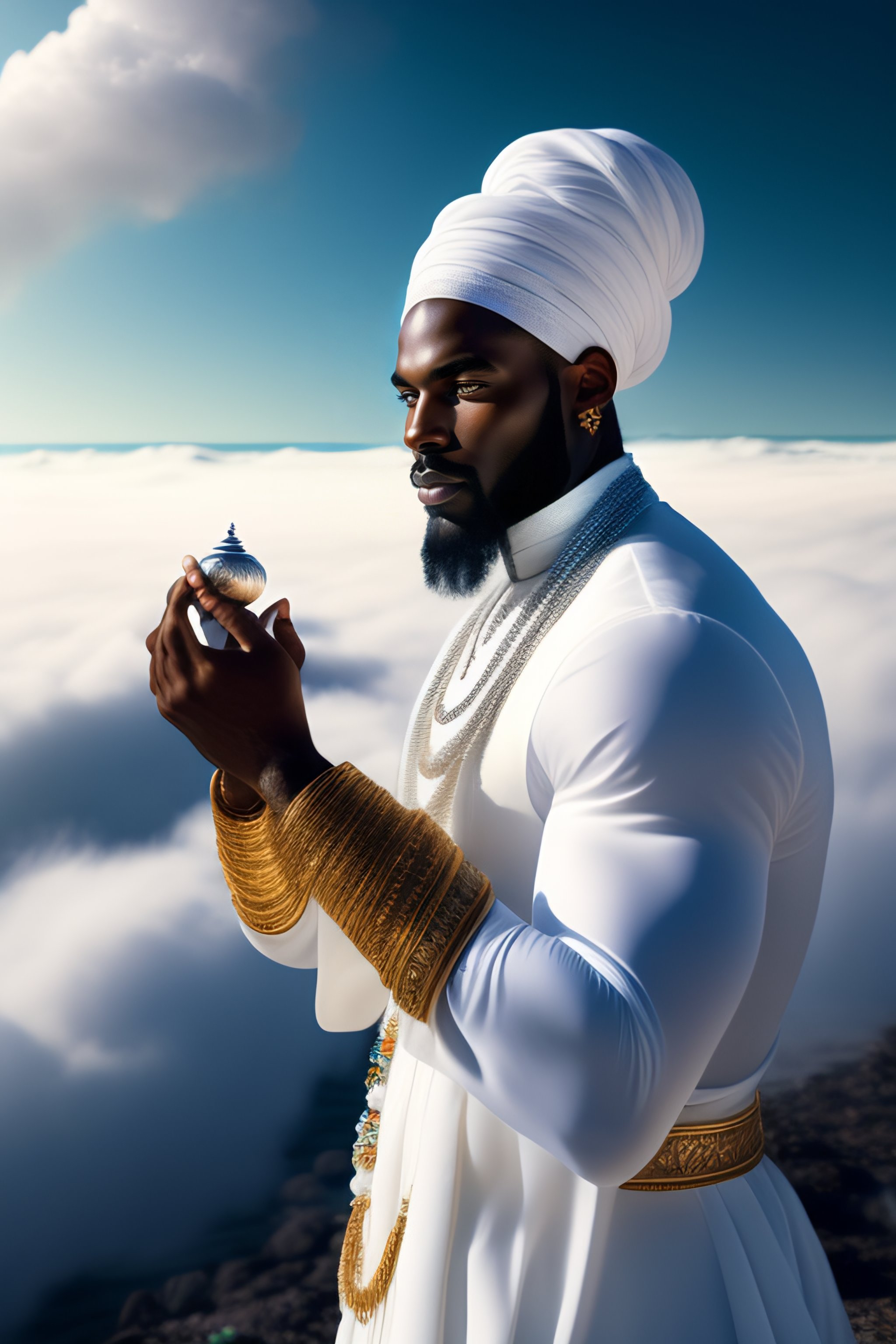 Lexica - Beautiful black man with white beard wearing white turban on ...
