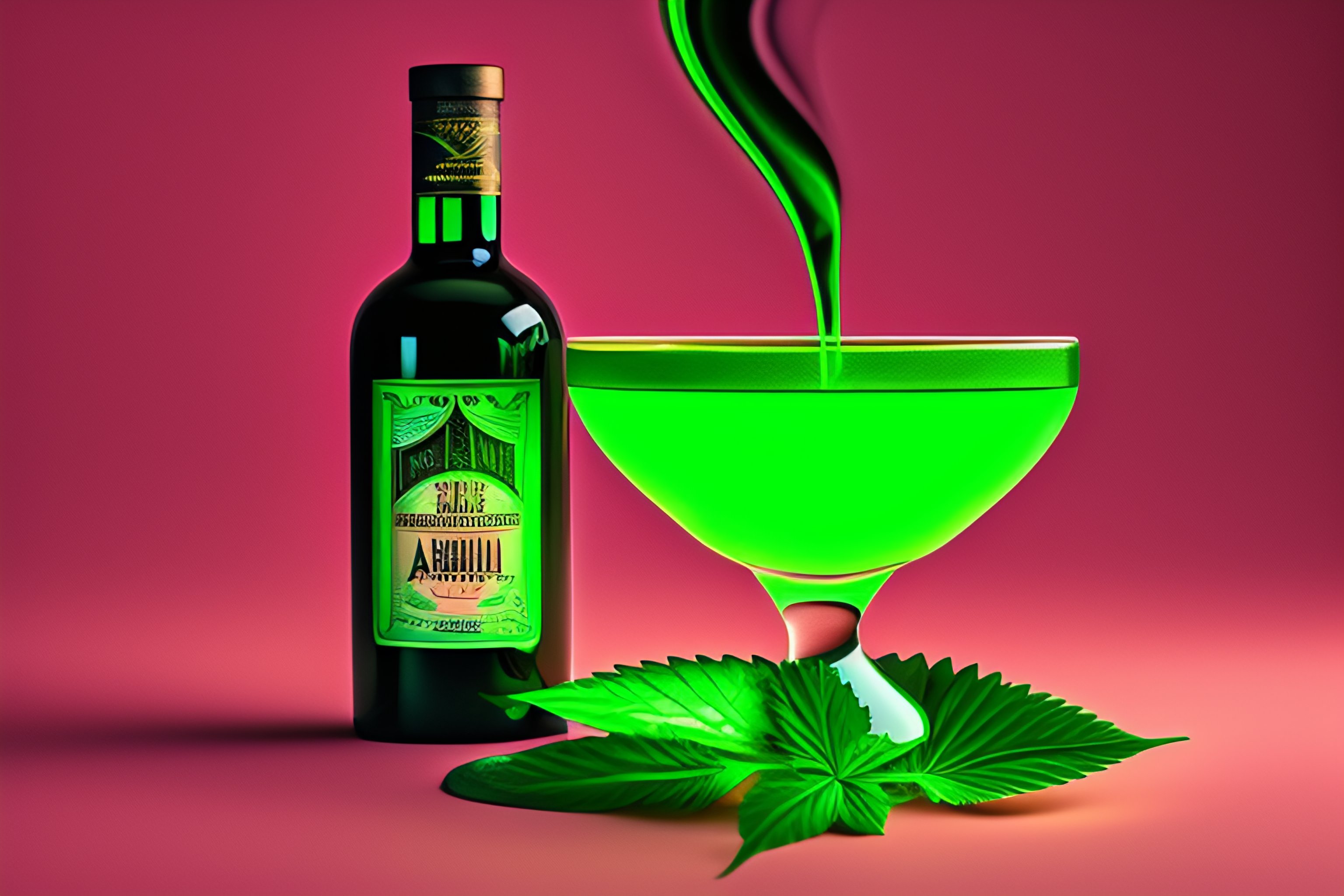 Lexica - Absinthe poster for cannabis, neon green and pink