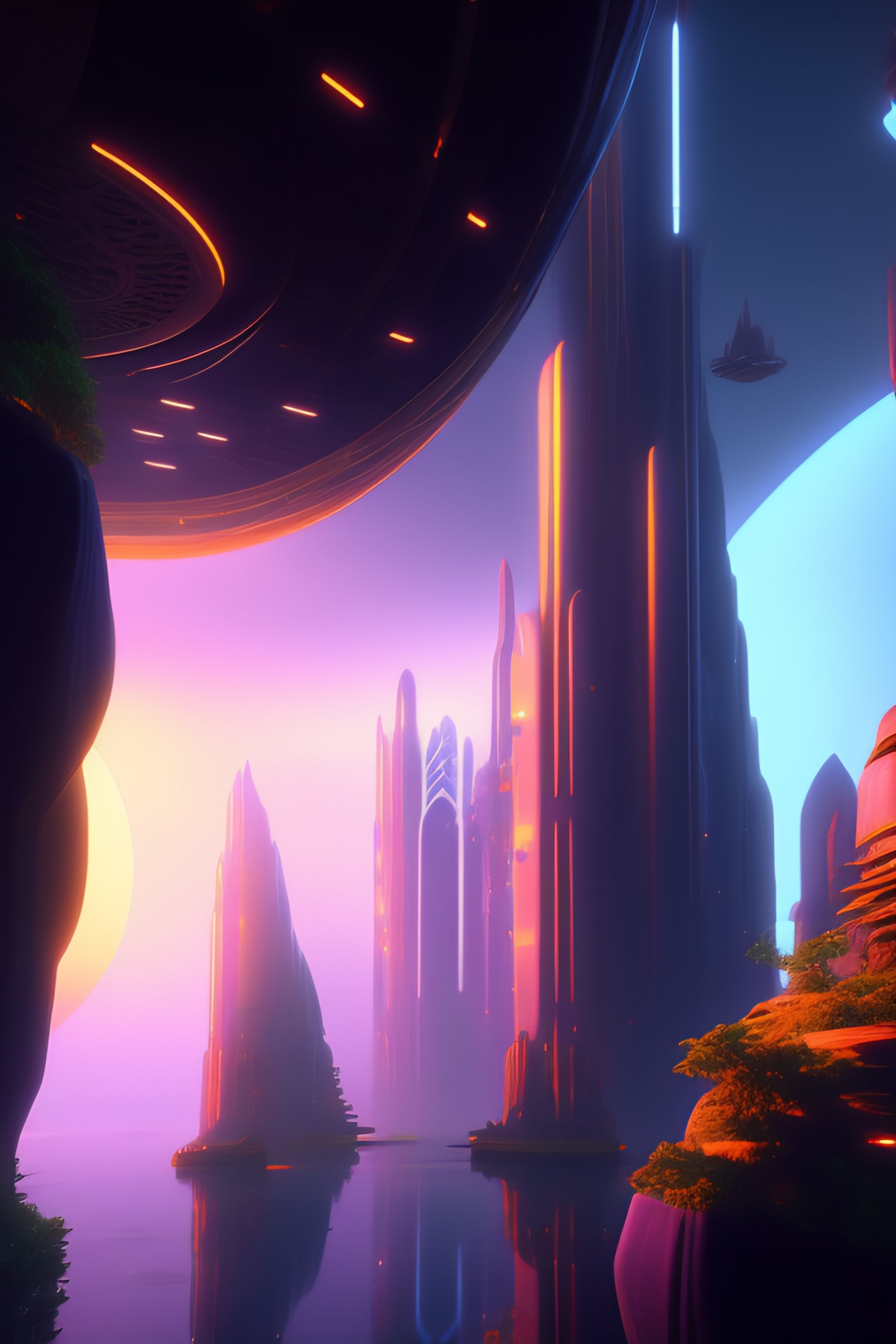Lexica - Highly detailed futuristic fantasy architecture , spaceship ...