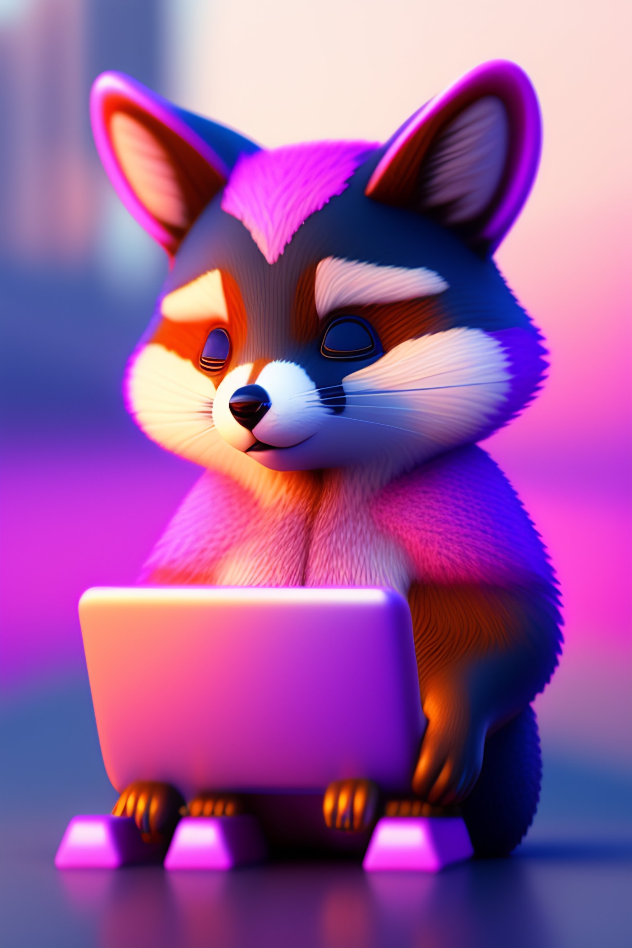 Lexica - Soft pink 3d racoon logo coding a software with laptop by pixar