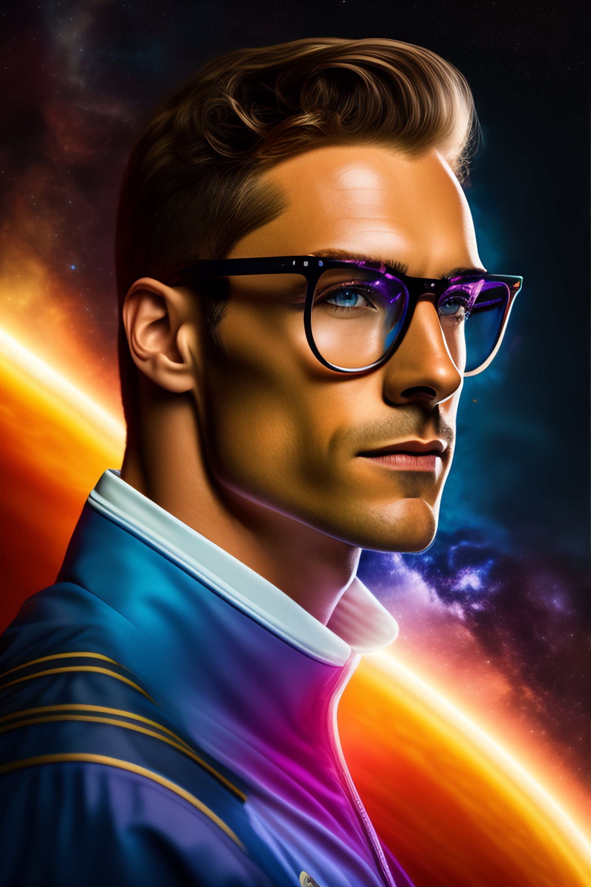 Lexica - Portrait of man wearing glasses in space