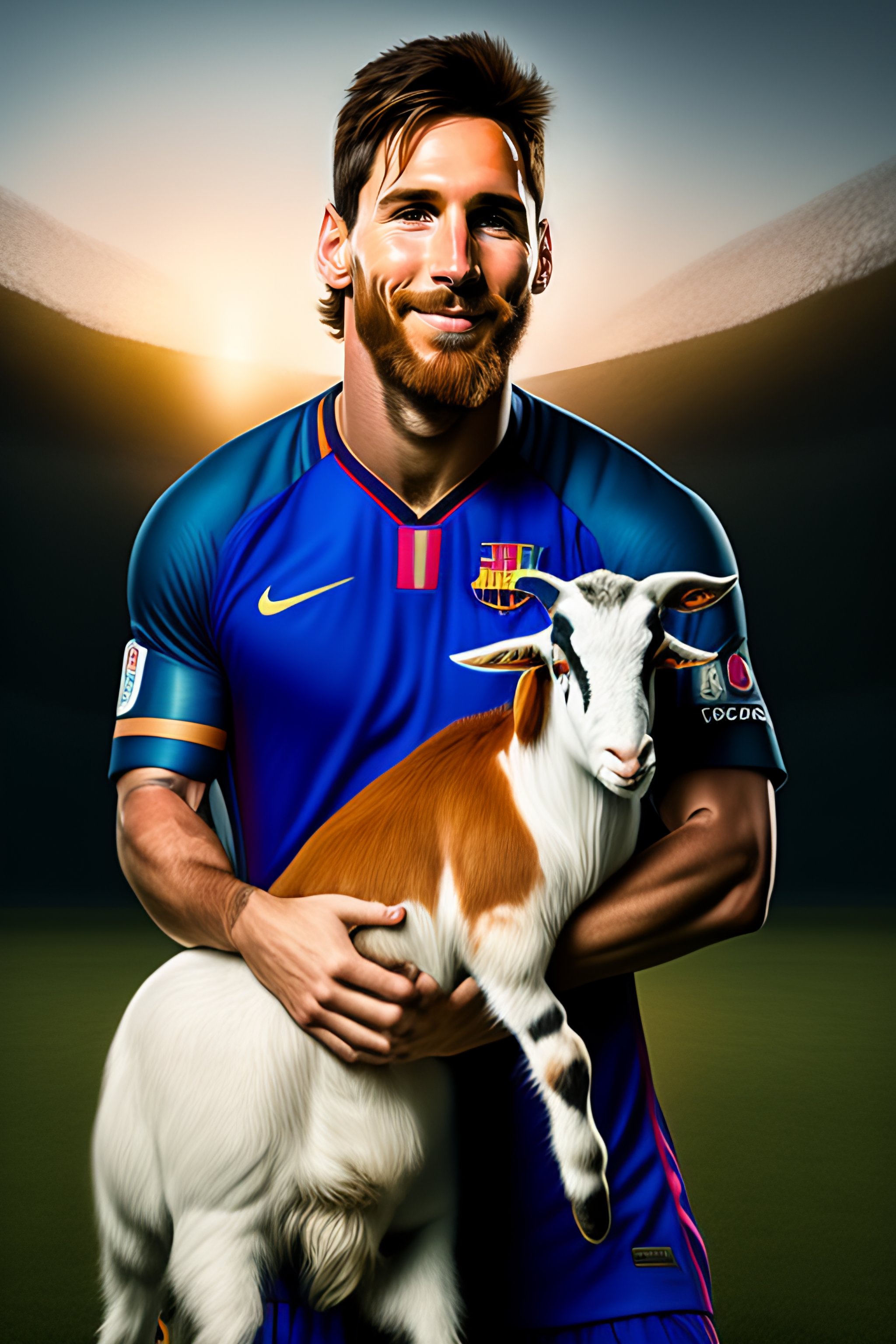 Lexica - Portrait of messi holding a goat