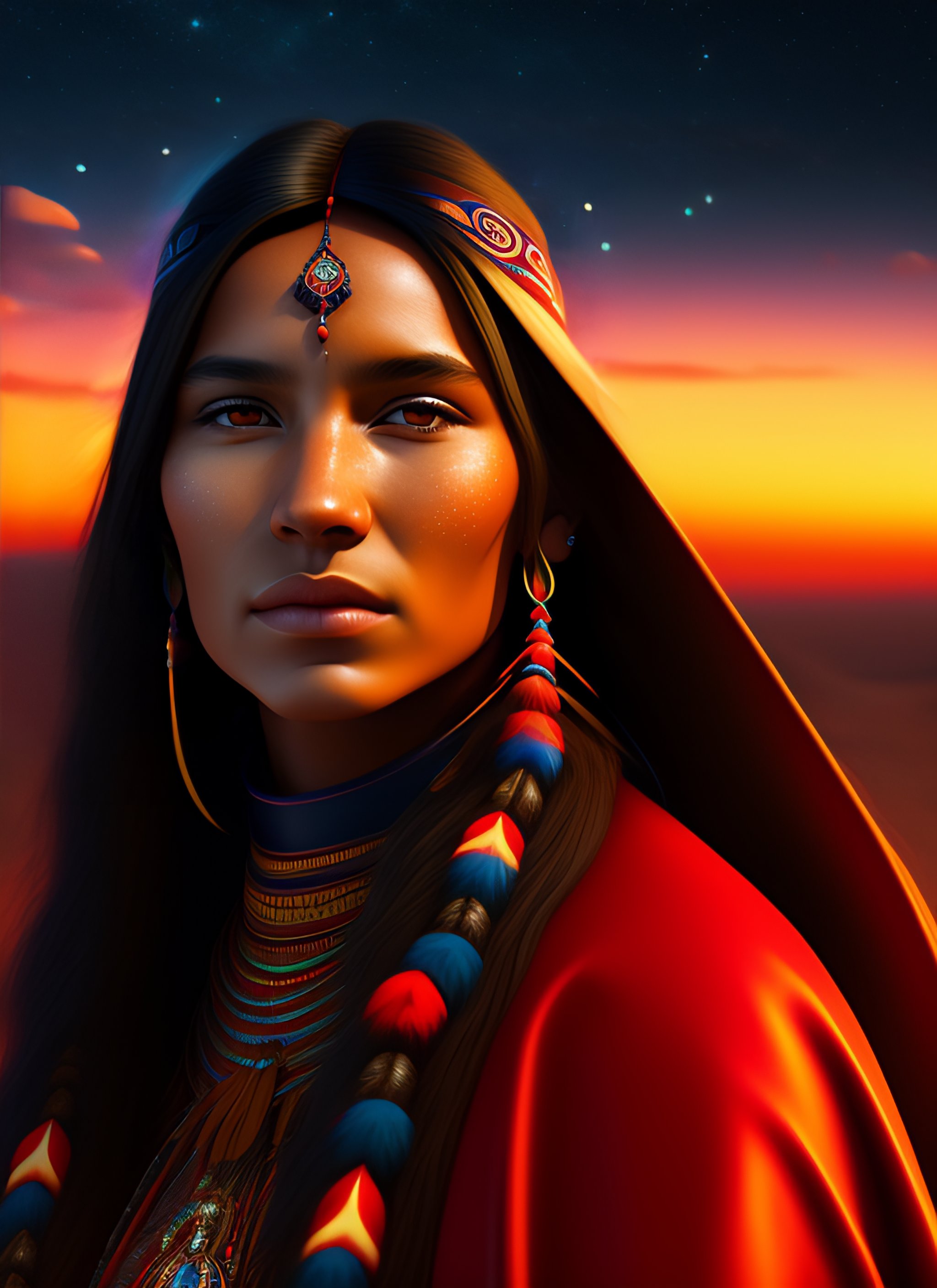 Lexica - Lakota tribe. a young indigenous woman watching the stars ...