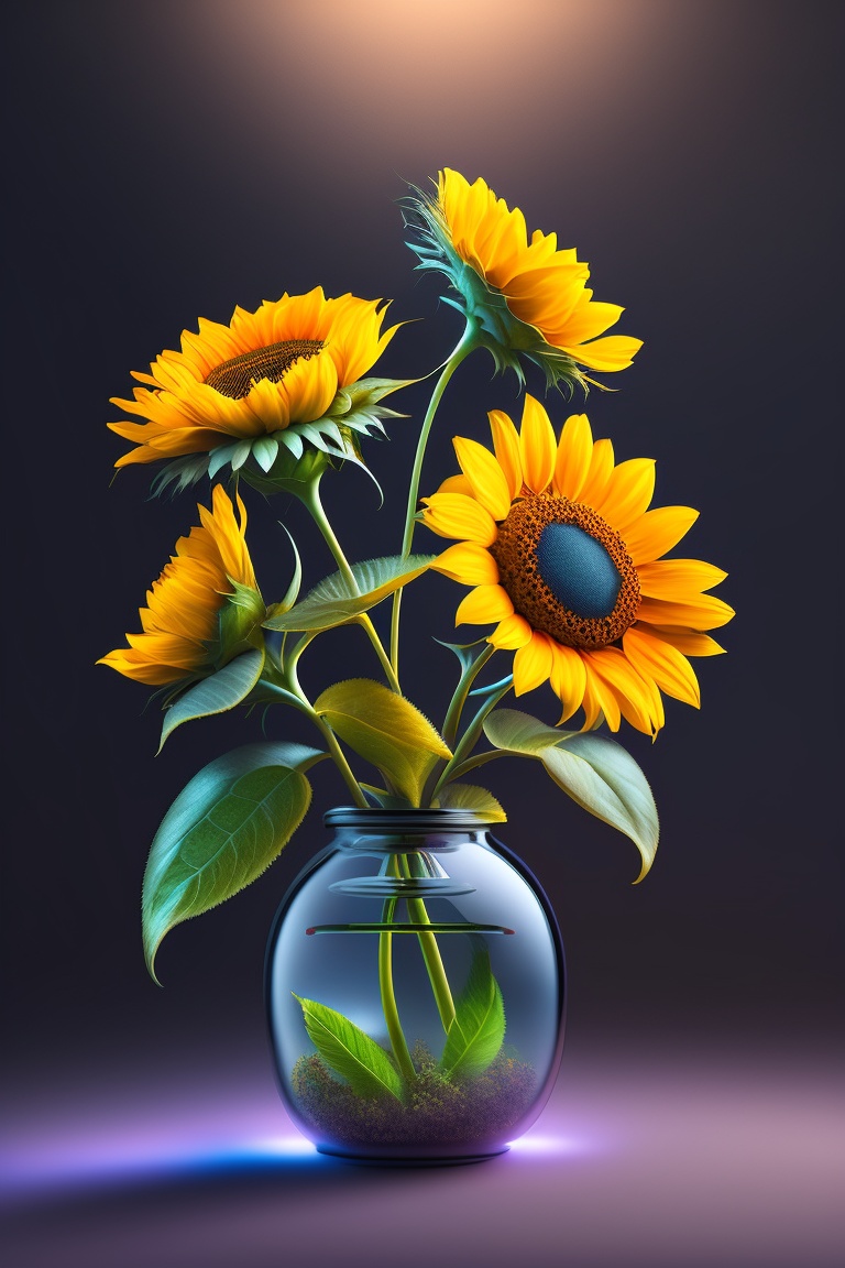 Lexica - Sunflowers, ultra detailed,neon, glowing