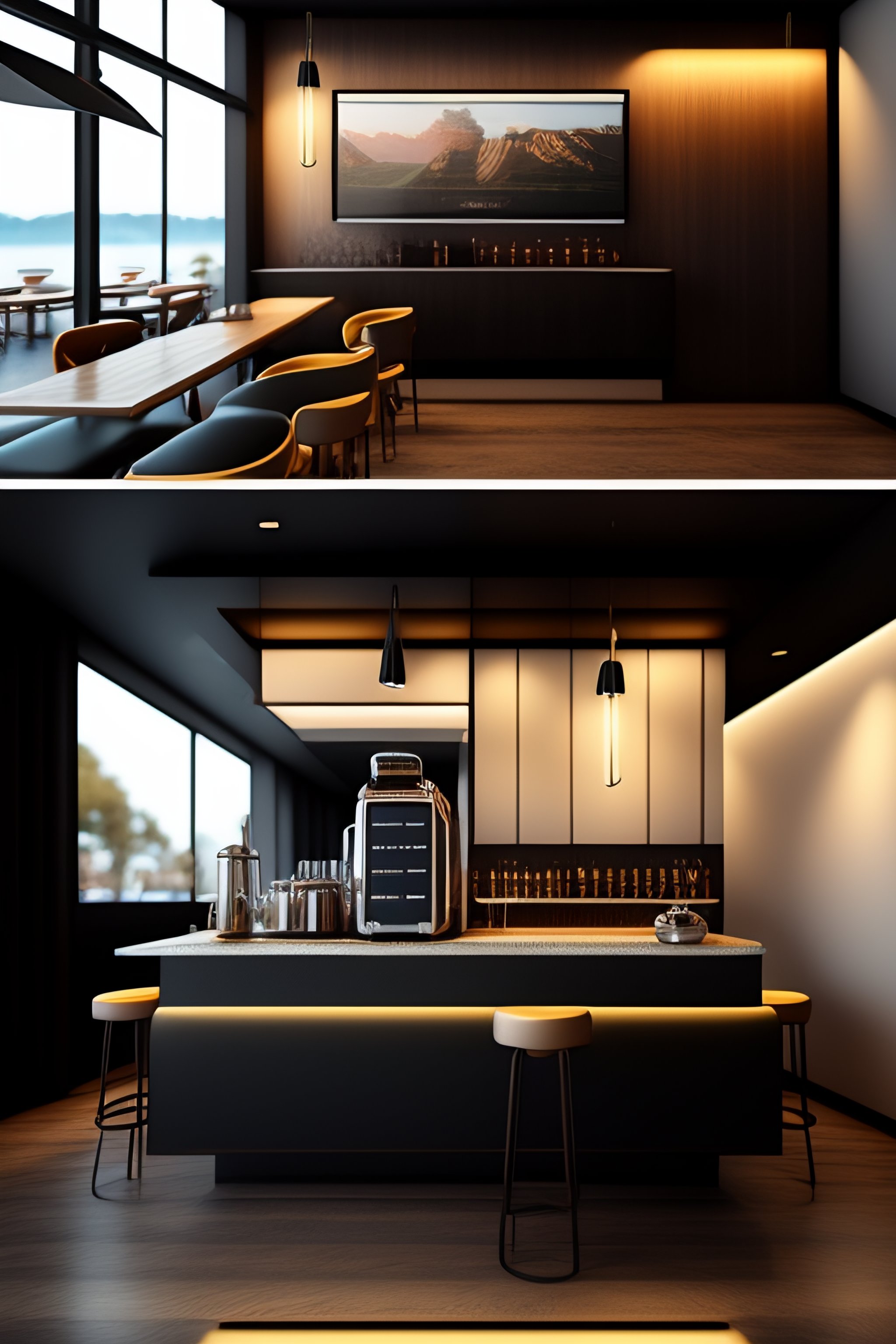 Lexica - Cafe interior, modern effect, ultra-realistic, show all ...