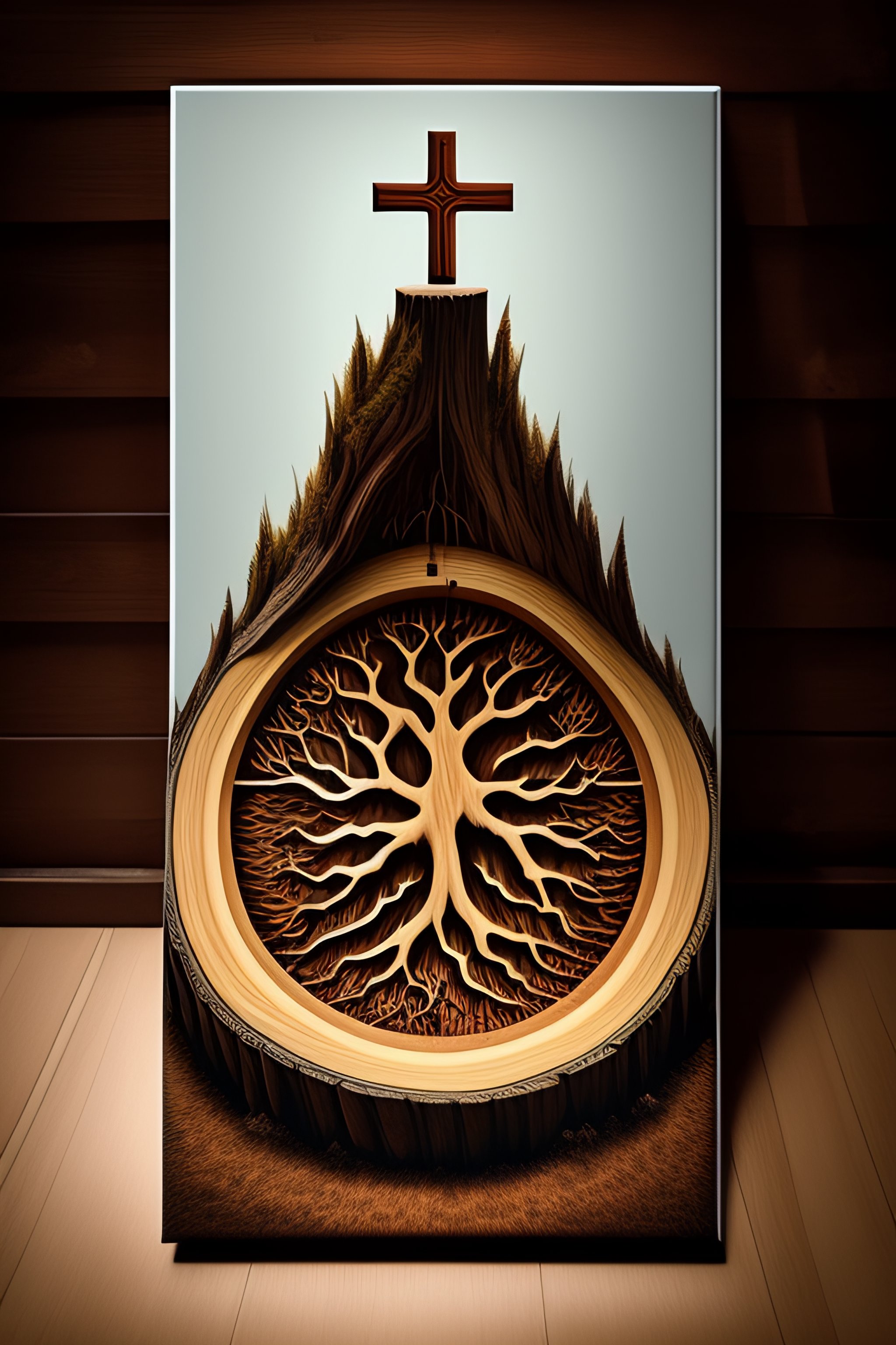 Lexica - Canvas wall print of a tree stump with a cross section cut in ...