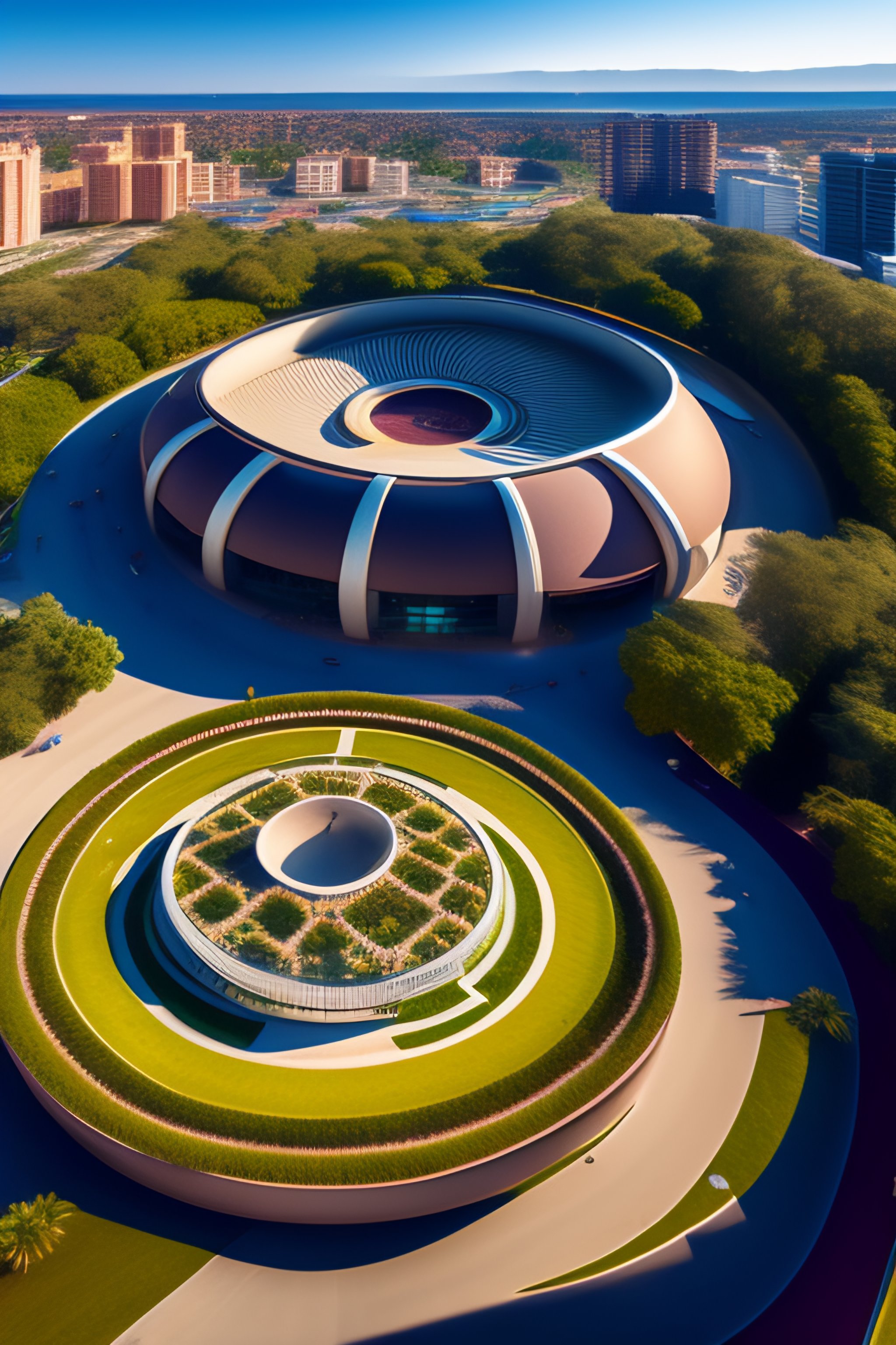 Lexica - Spiral-shaped urban complex, drone view