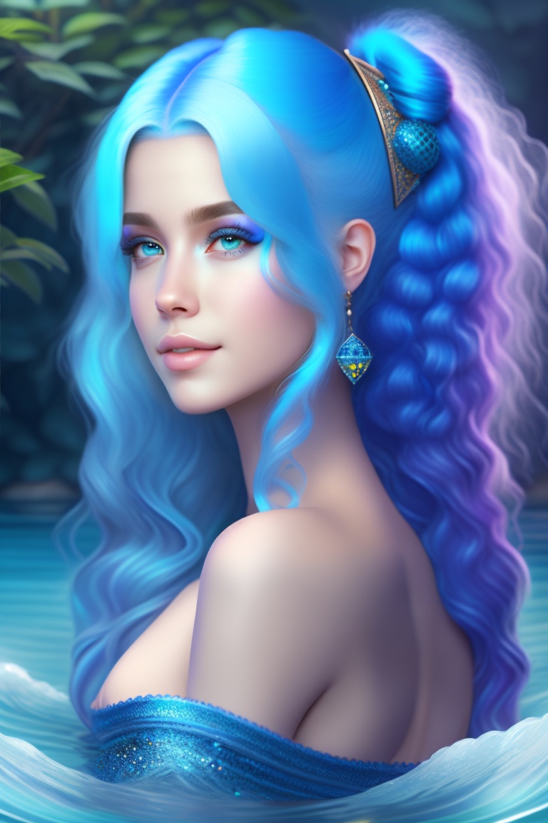 Lexica - A young, blue haired, water nymph, blue skin