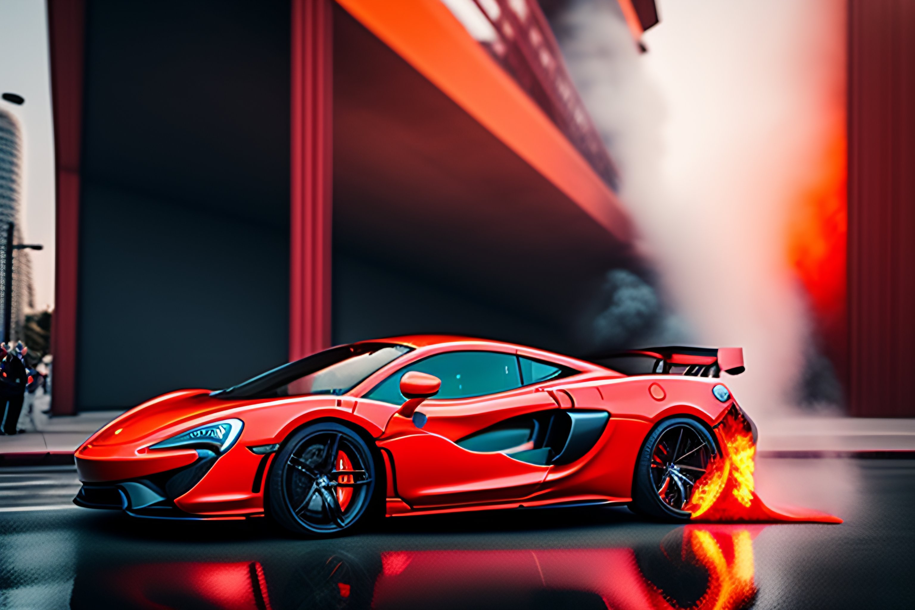 Lexica - Red McLaren 670 On Fire In the streets of Los Angeles hyper ...
