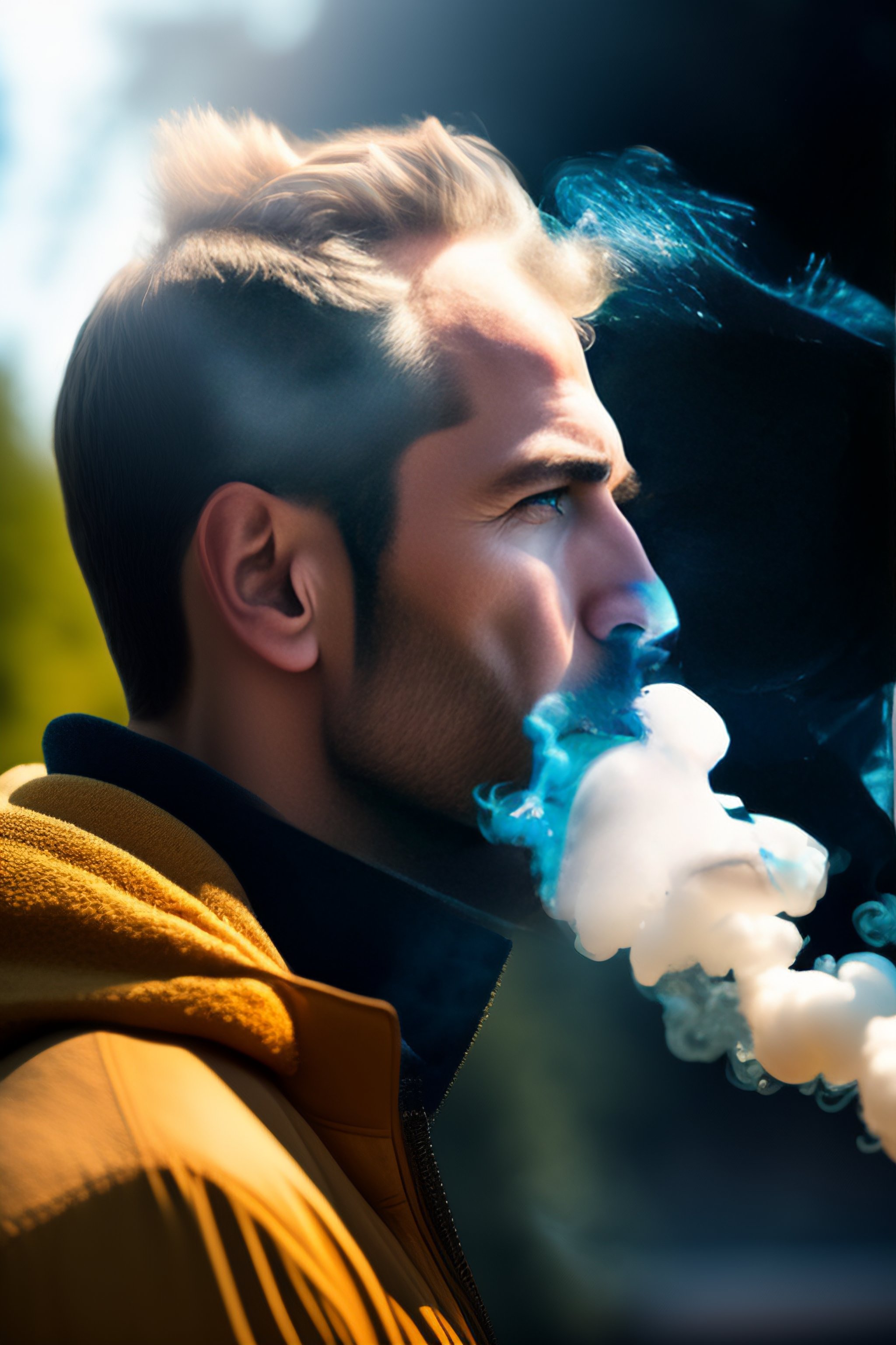 Lexica - Man smoking cigarette. Image. Clear view.