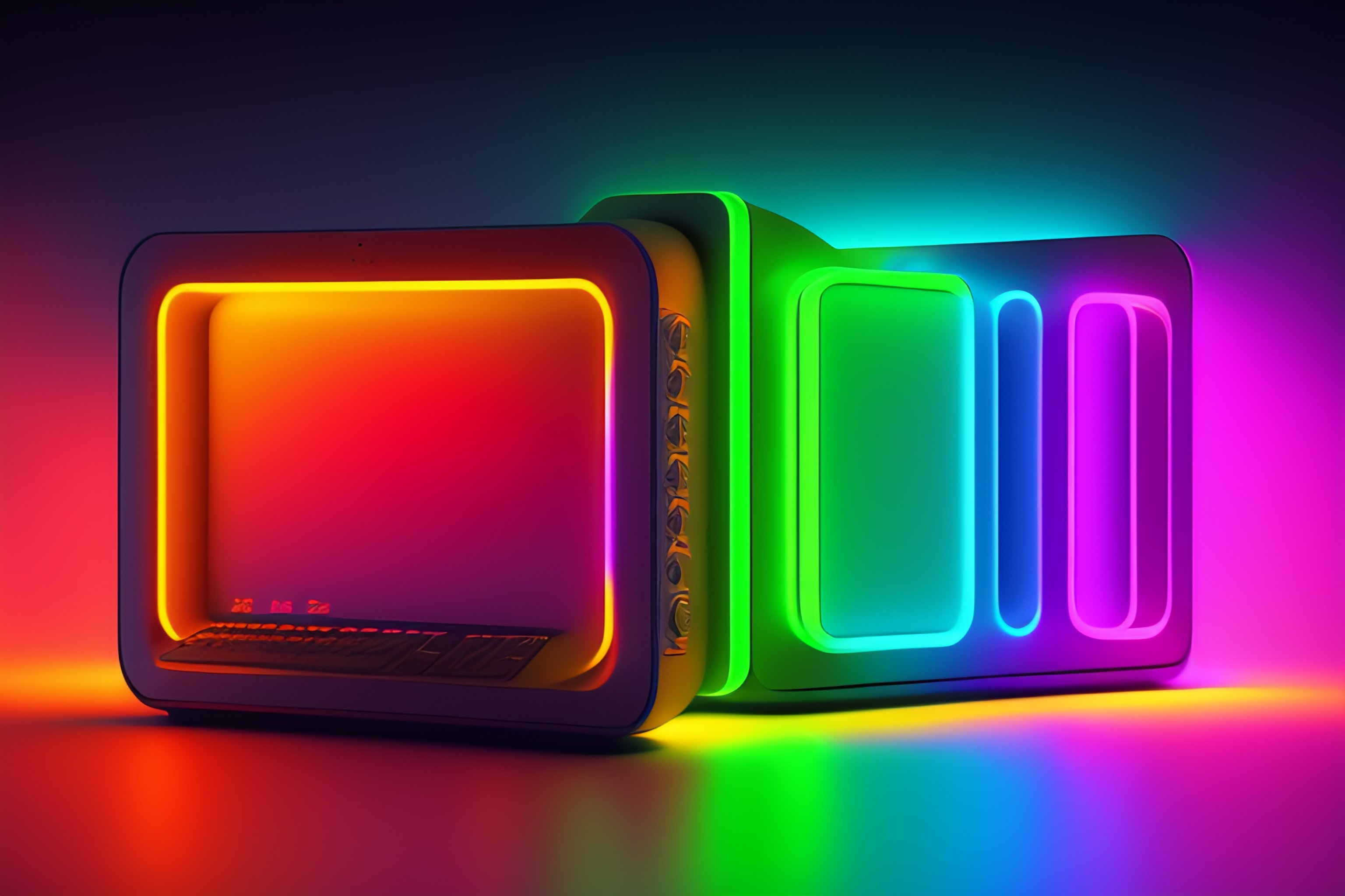 Lexica - Epic neon soundboard, 3D octane render