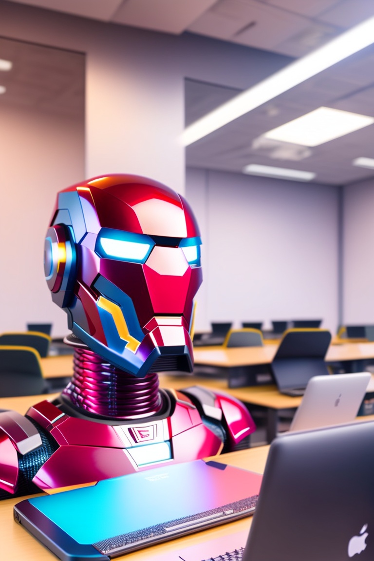 Lexica - A student dressed like iron man sitting in a computer lab ...