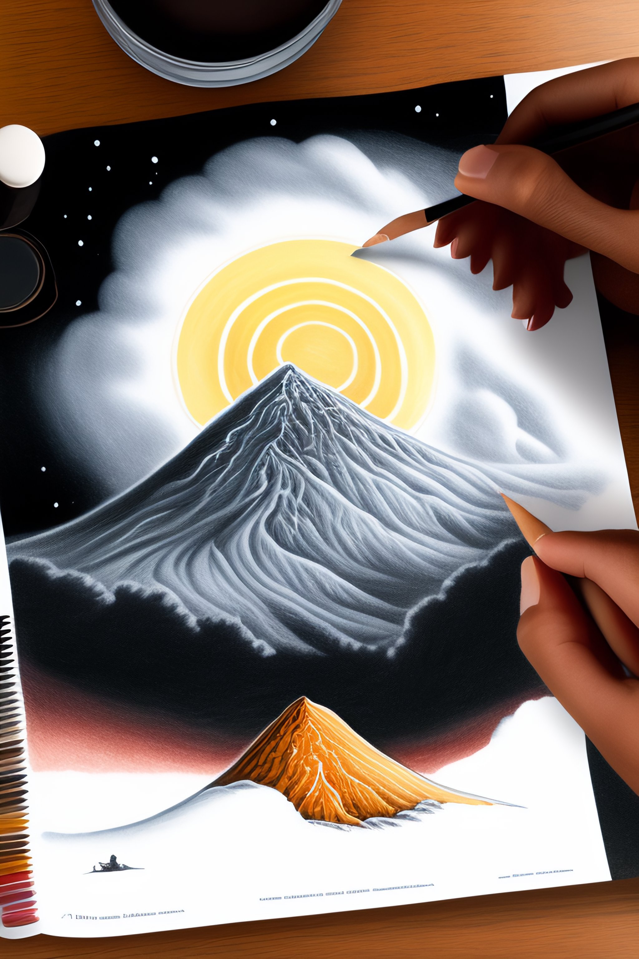 Lexica - Drawing of frodo throwing the ring into the volcano