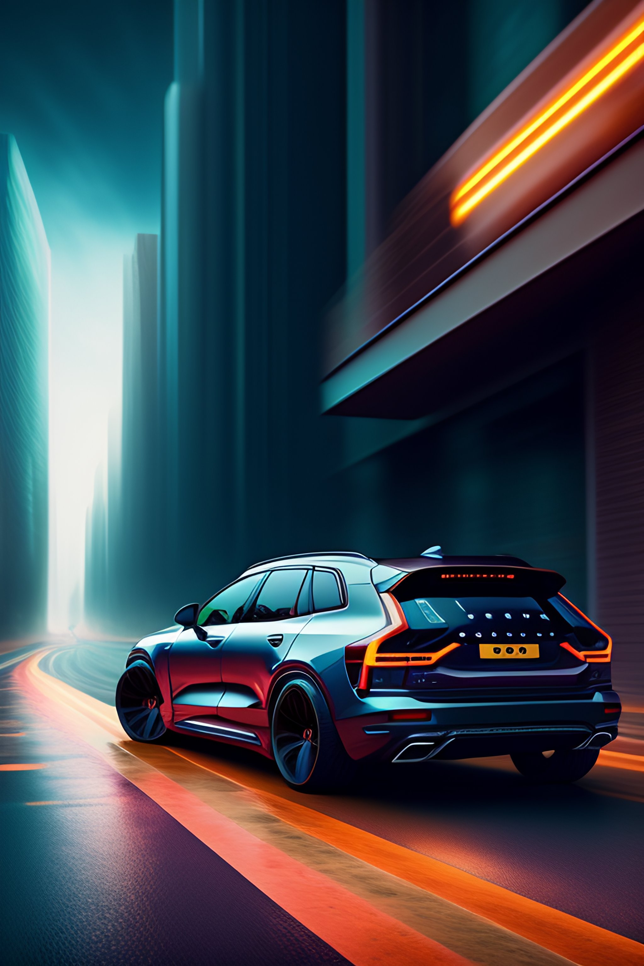 Lexica - ComplexLA style, a cyberpunk volvo car driving on a road, high ...
