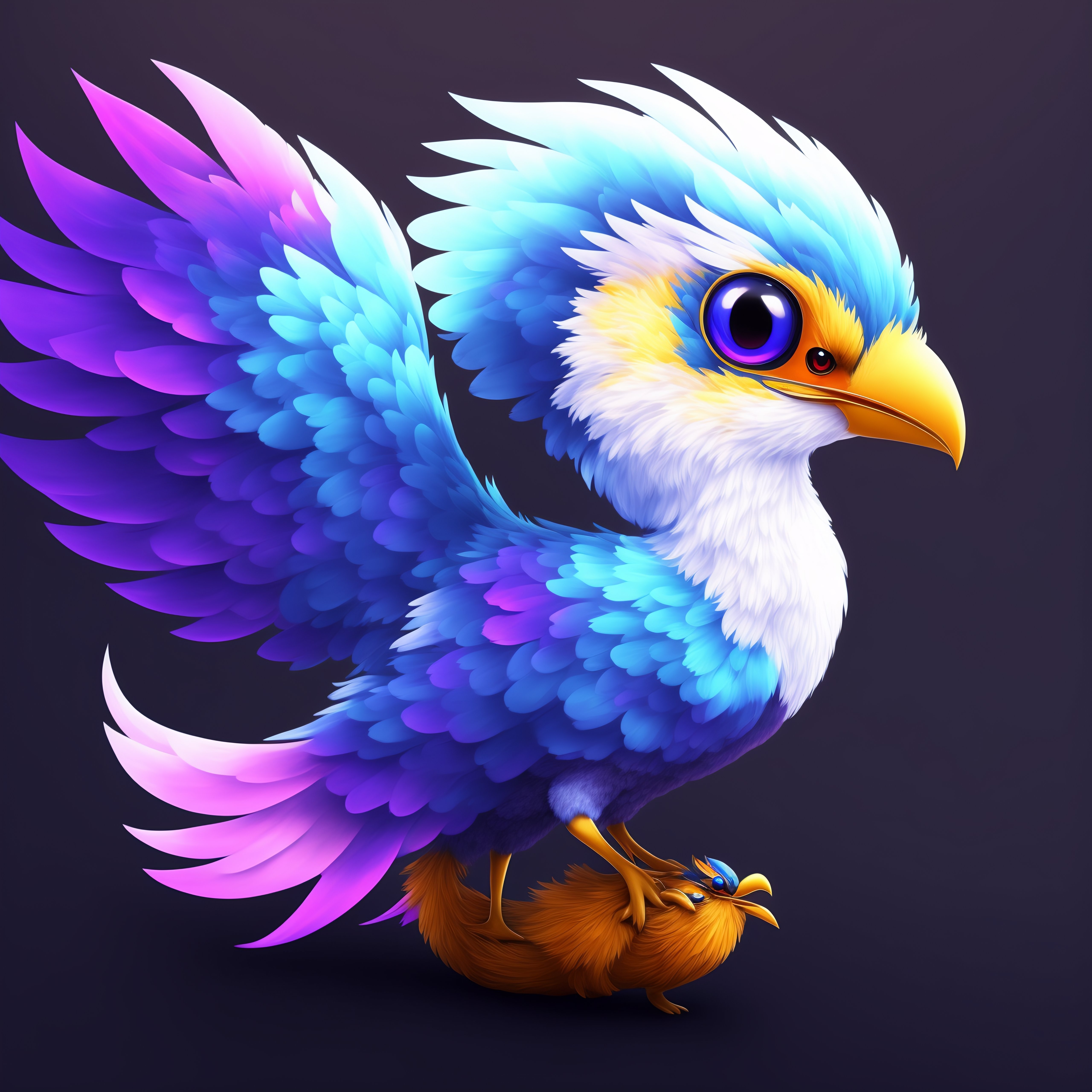 Lexica - A cute phoenix with big eyes and a black beak, it's feathers ...