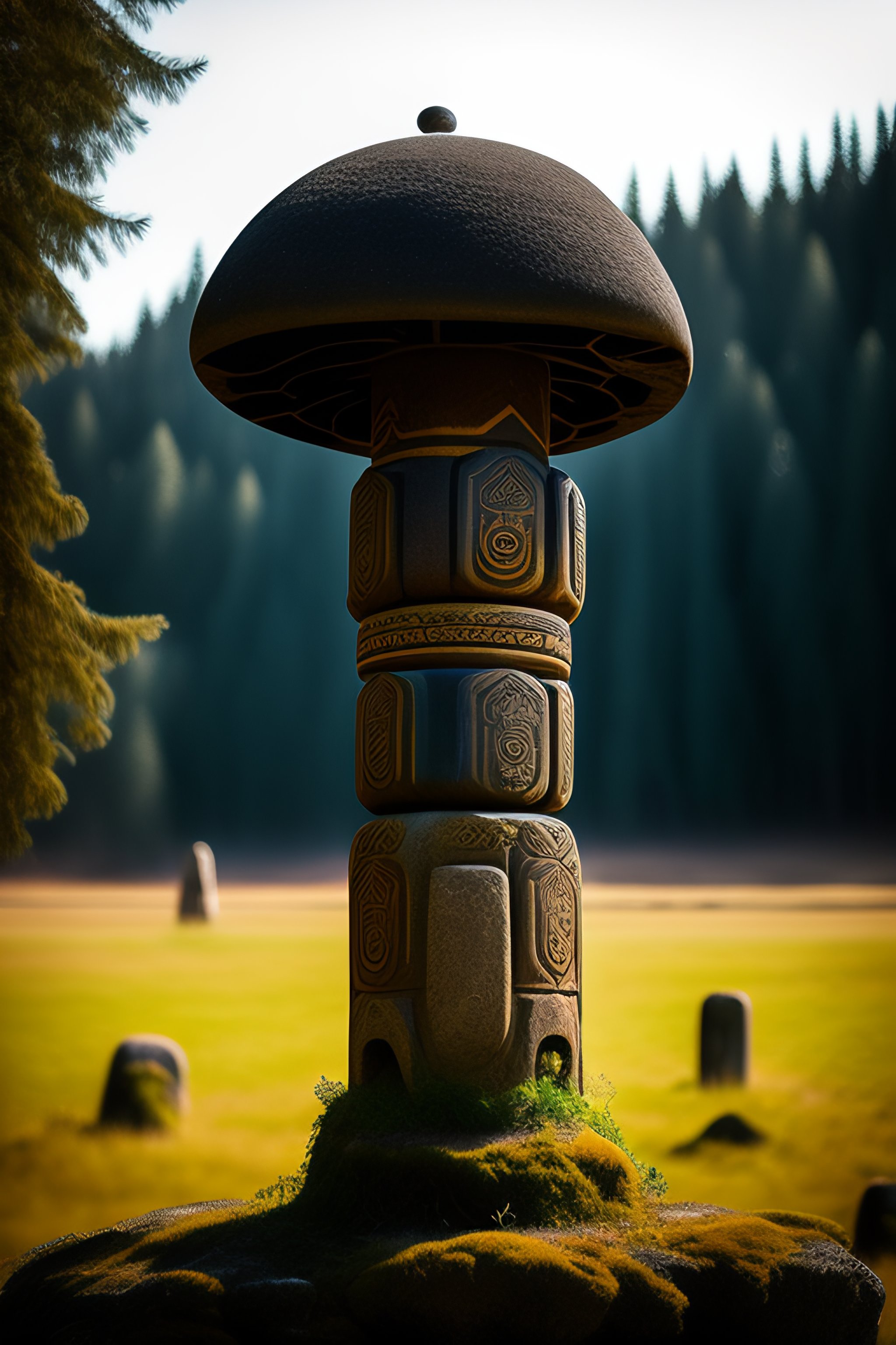Lexica - Ancient stone mushroom man totem,temple