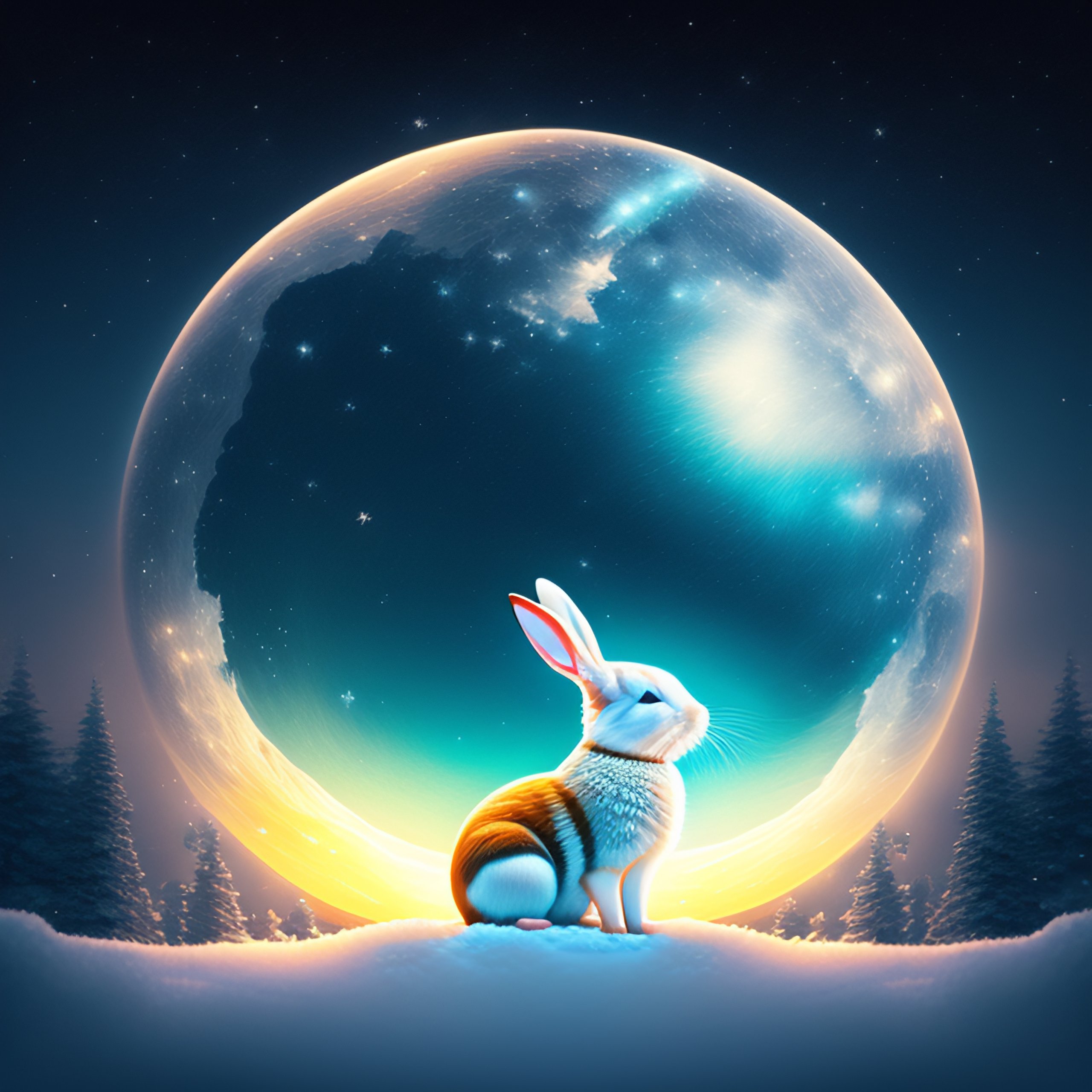 Lexica - Cartoon style, on the snow, a snow-white rabbit, cool and cute ...