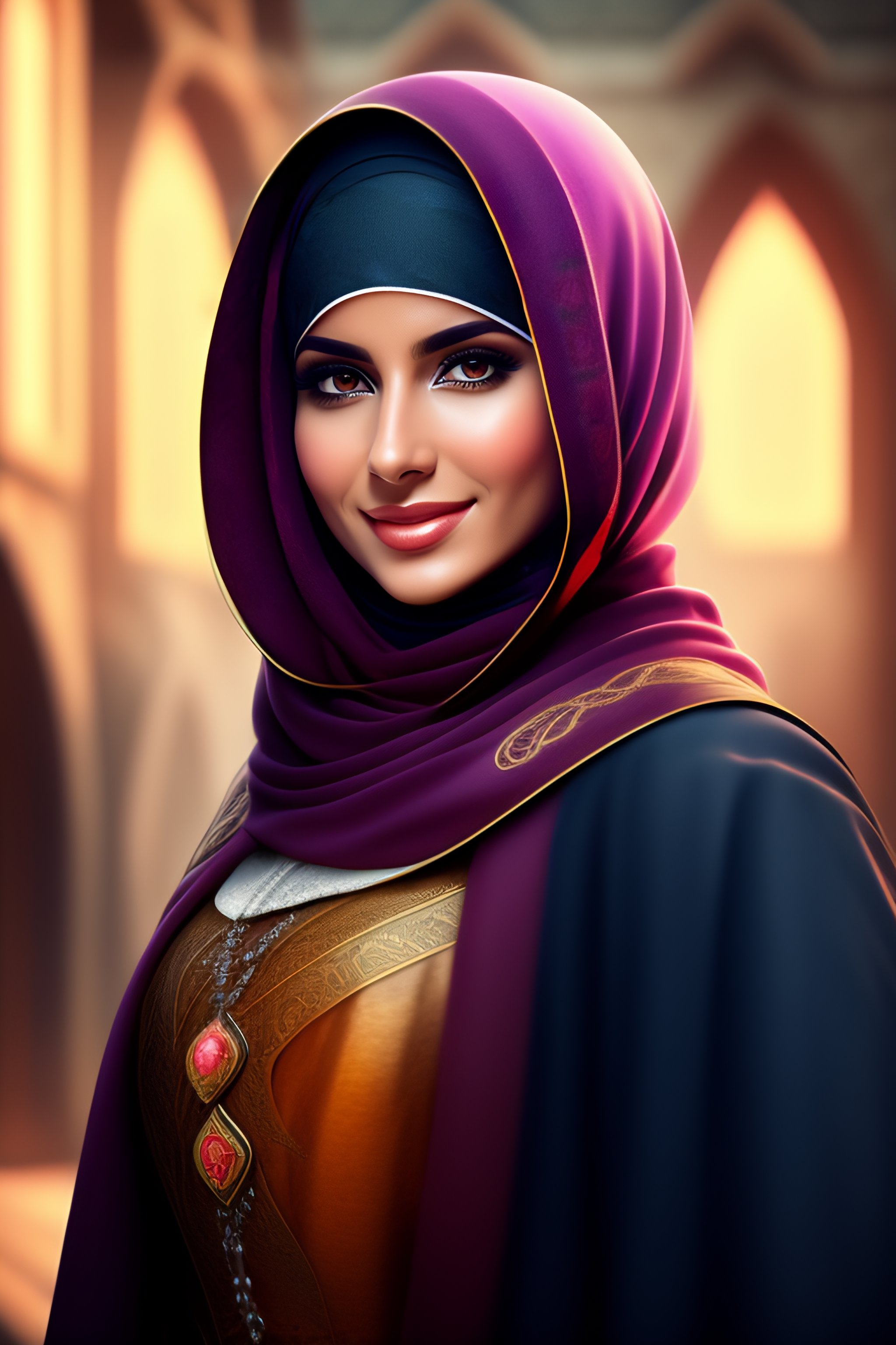 Lexica - Cute hijab girl in medieval mage clothing