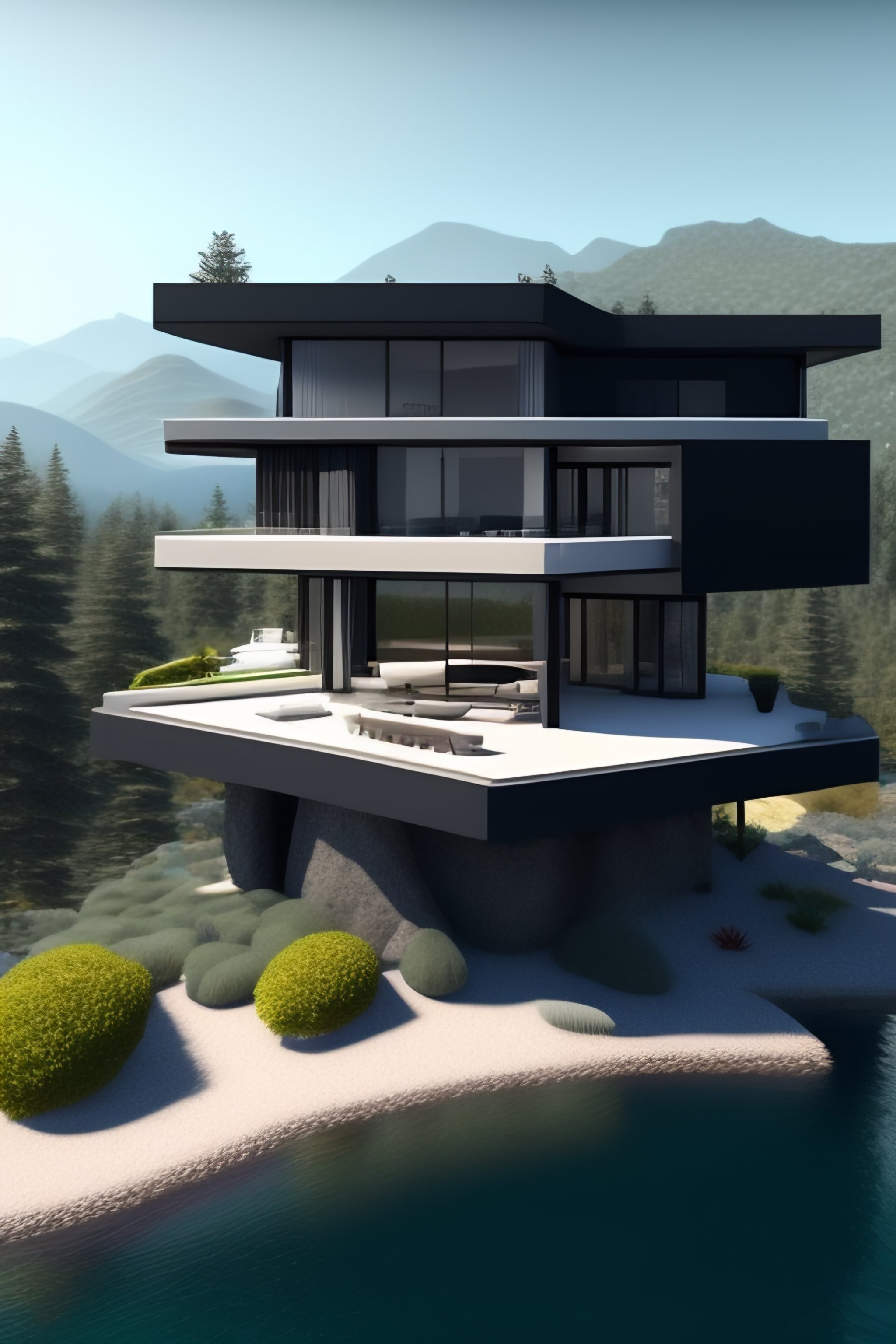 Lexica - A black modern mansion in mountain alone, award winning, 8k ...