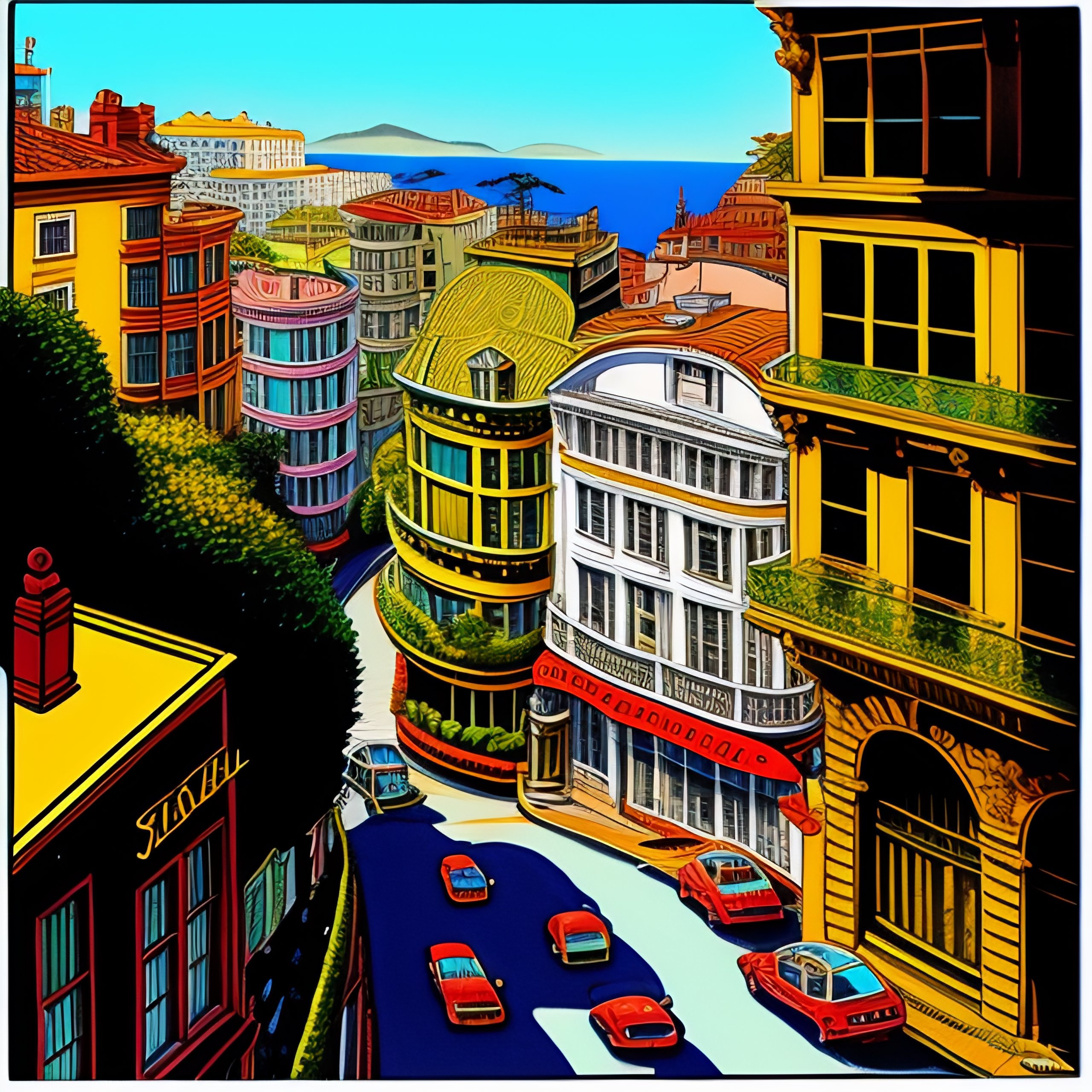 Lexica - Maximalist chaotic Lombard Street San Francisco, birds eye ...