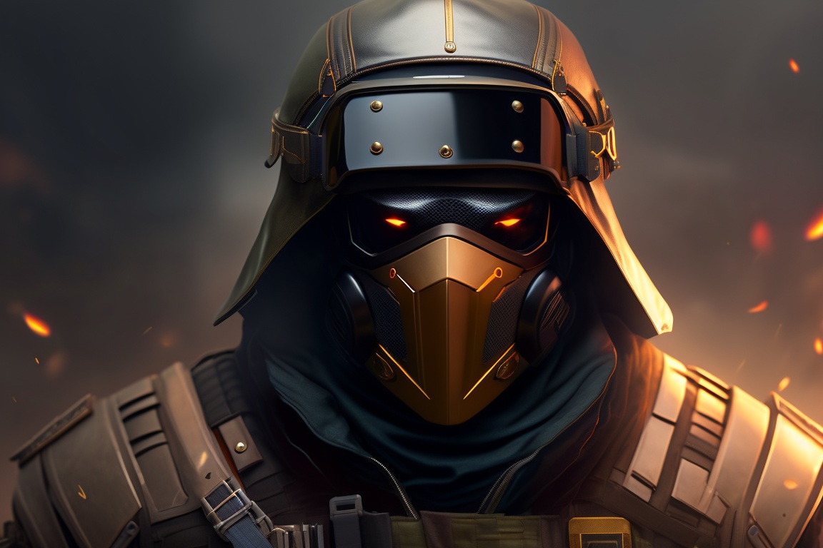 Lexica - Fully black soldier, Military gear, wearing a skull mask.