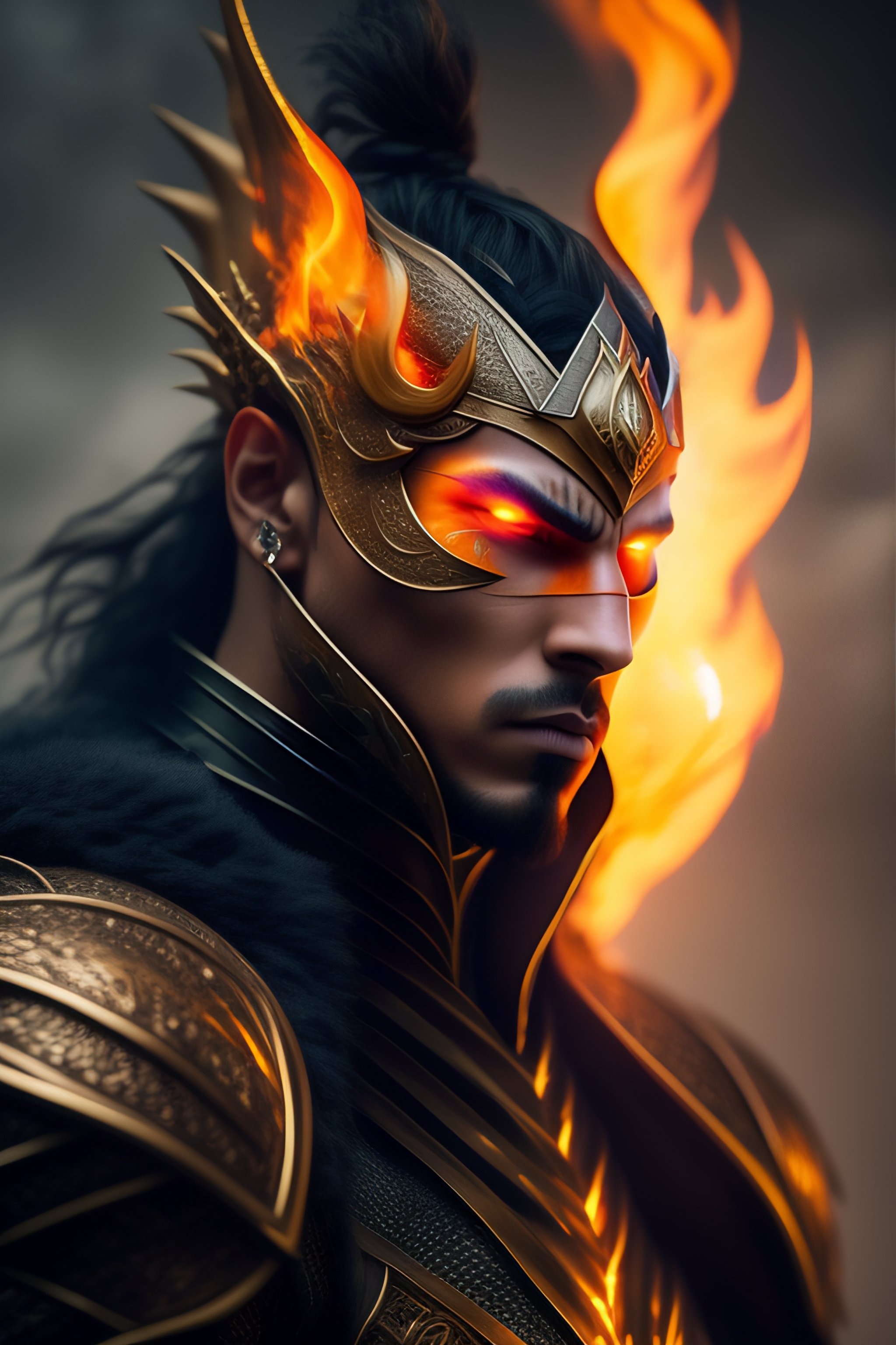 Lexica - A human with dragon features on his face, yellow eyes with ...