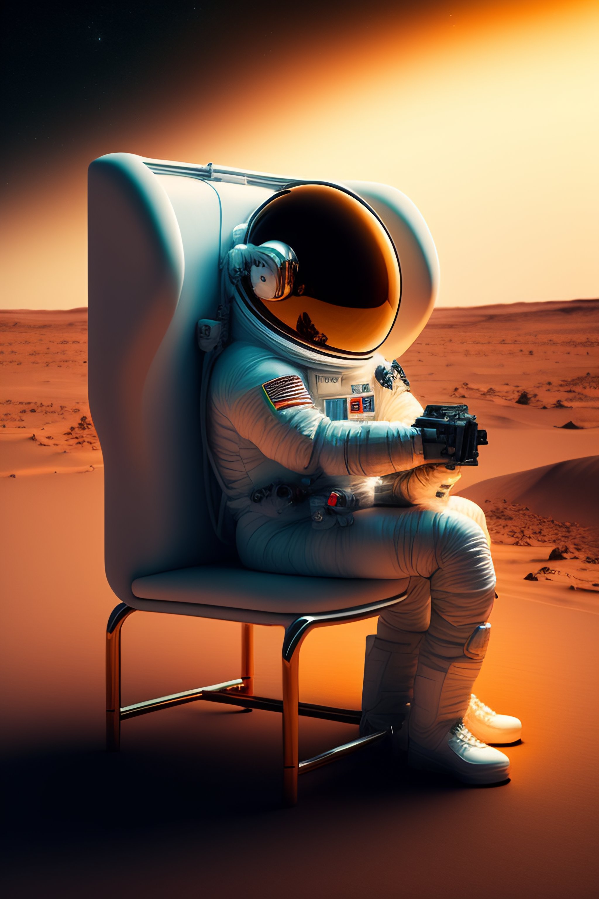 Lexica - An astronaut sit on a chair, on mars, in a dream univers