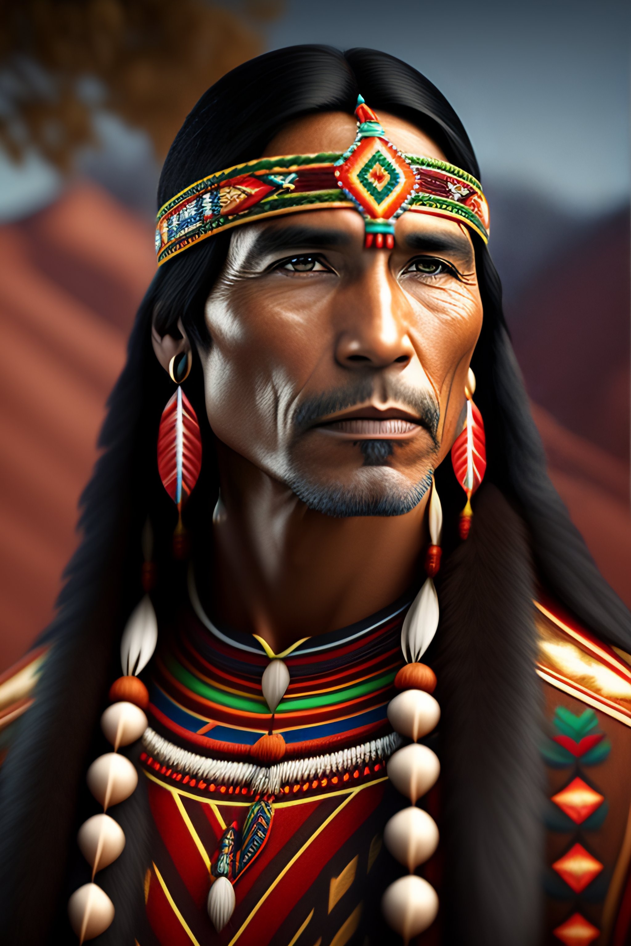 Lexica - Native american man portrait in 3d digital art with trees in ...