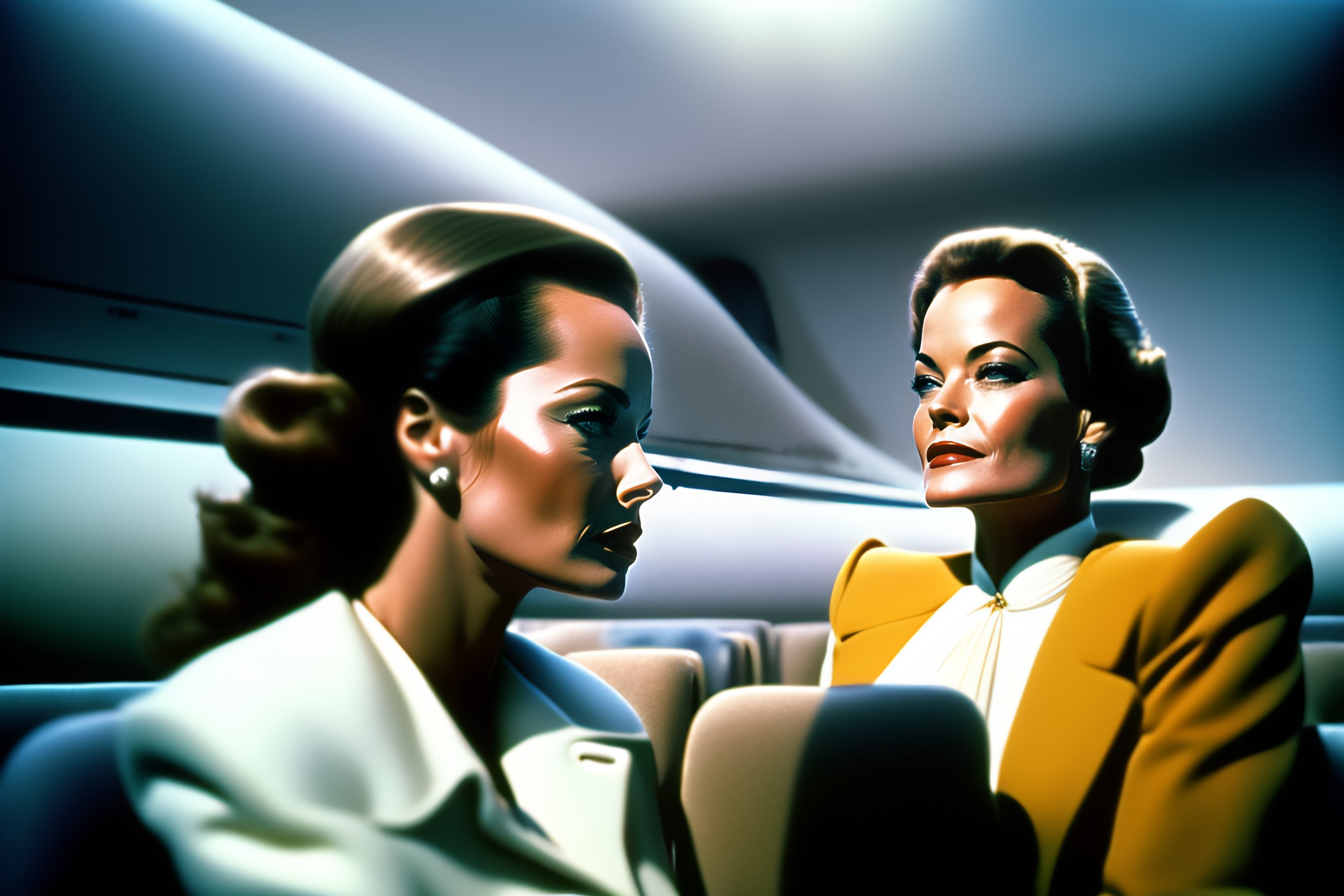 Lexica - Wide angle Shot, Film still, airplane scene with Romy ...