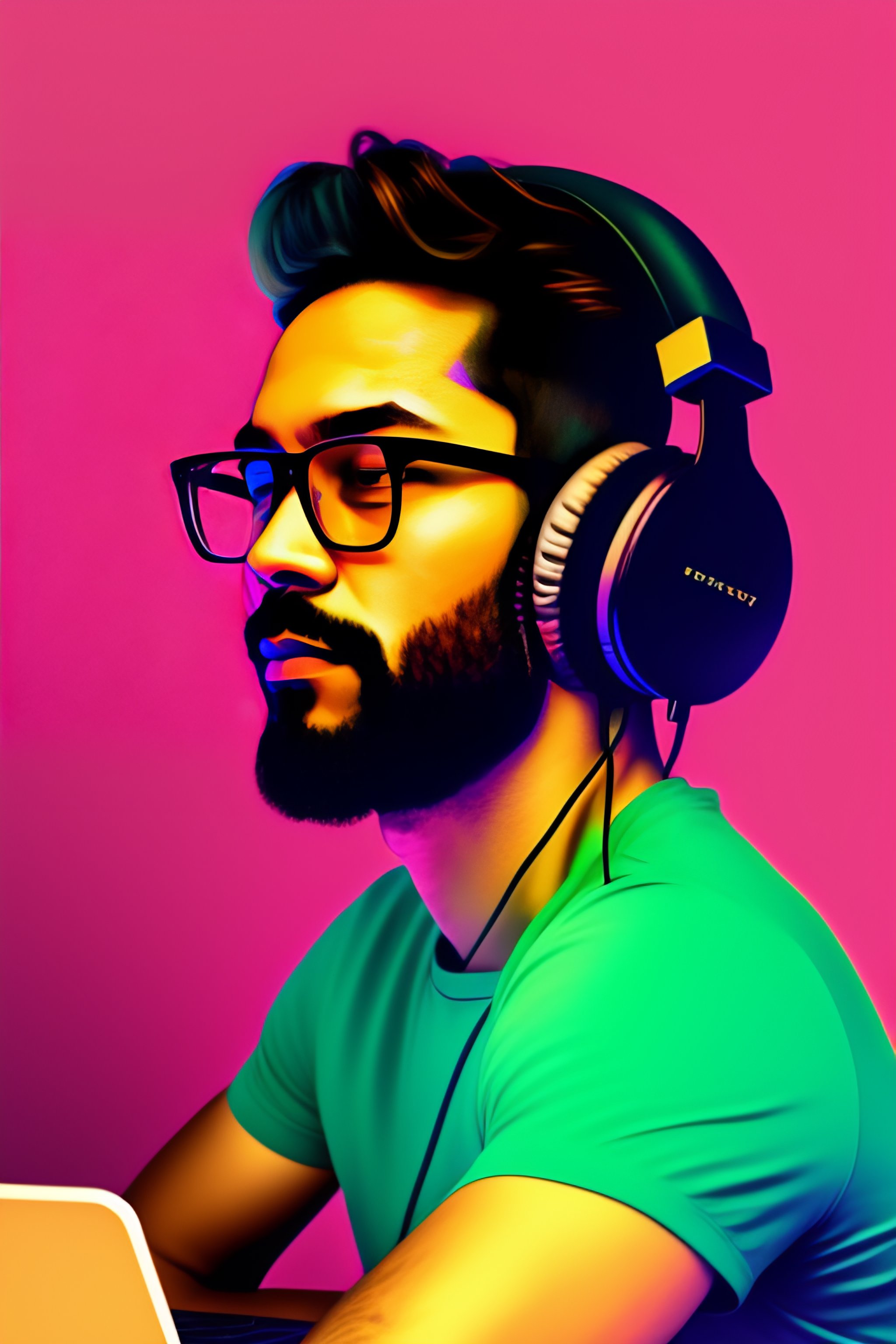 Lexica - Portrait of a coder sitting in front of his laptop with his bi ...