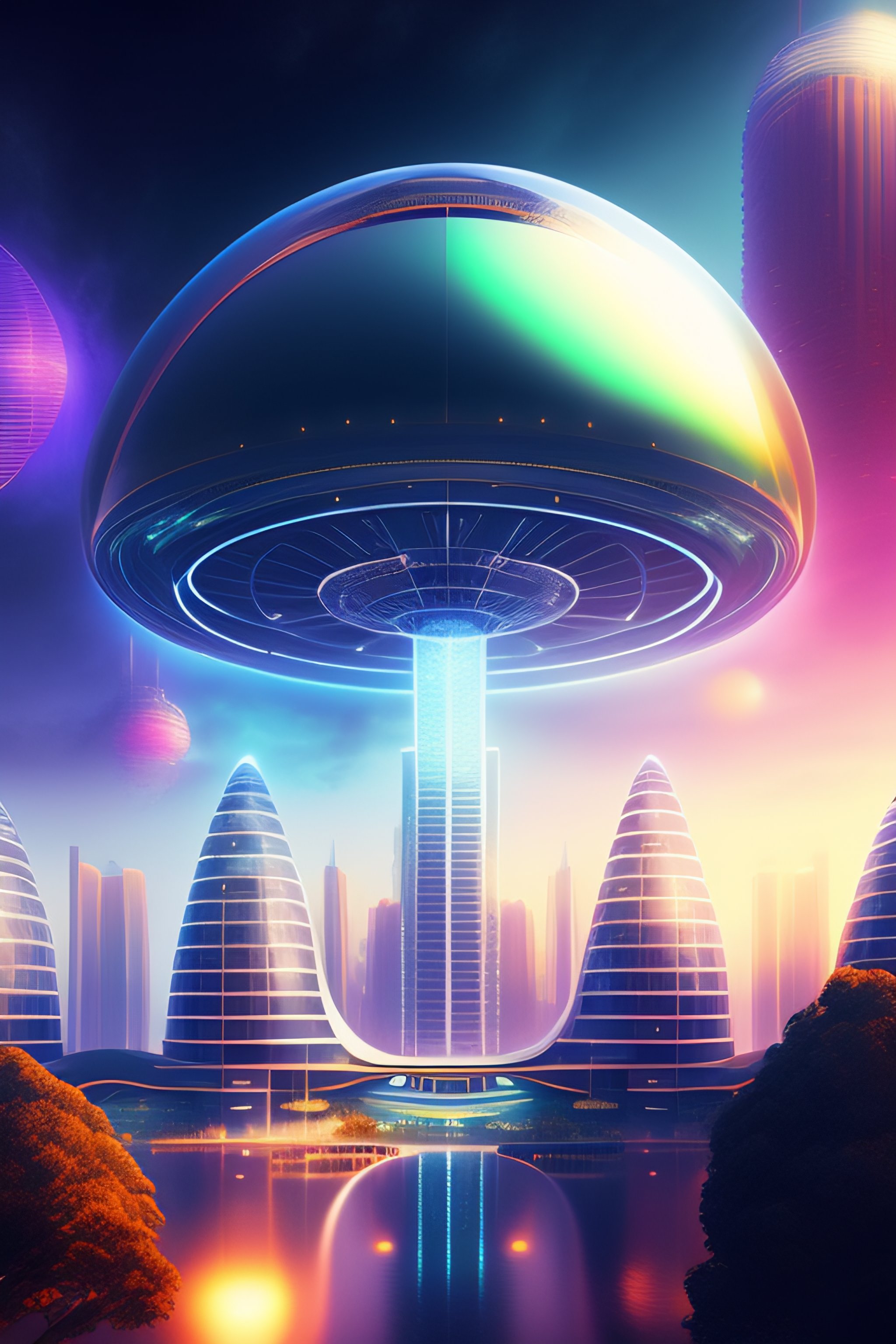 Lexica - Mystical ethereal tropical city futuristic buildings ...