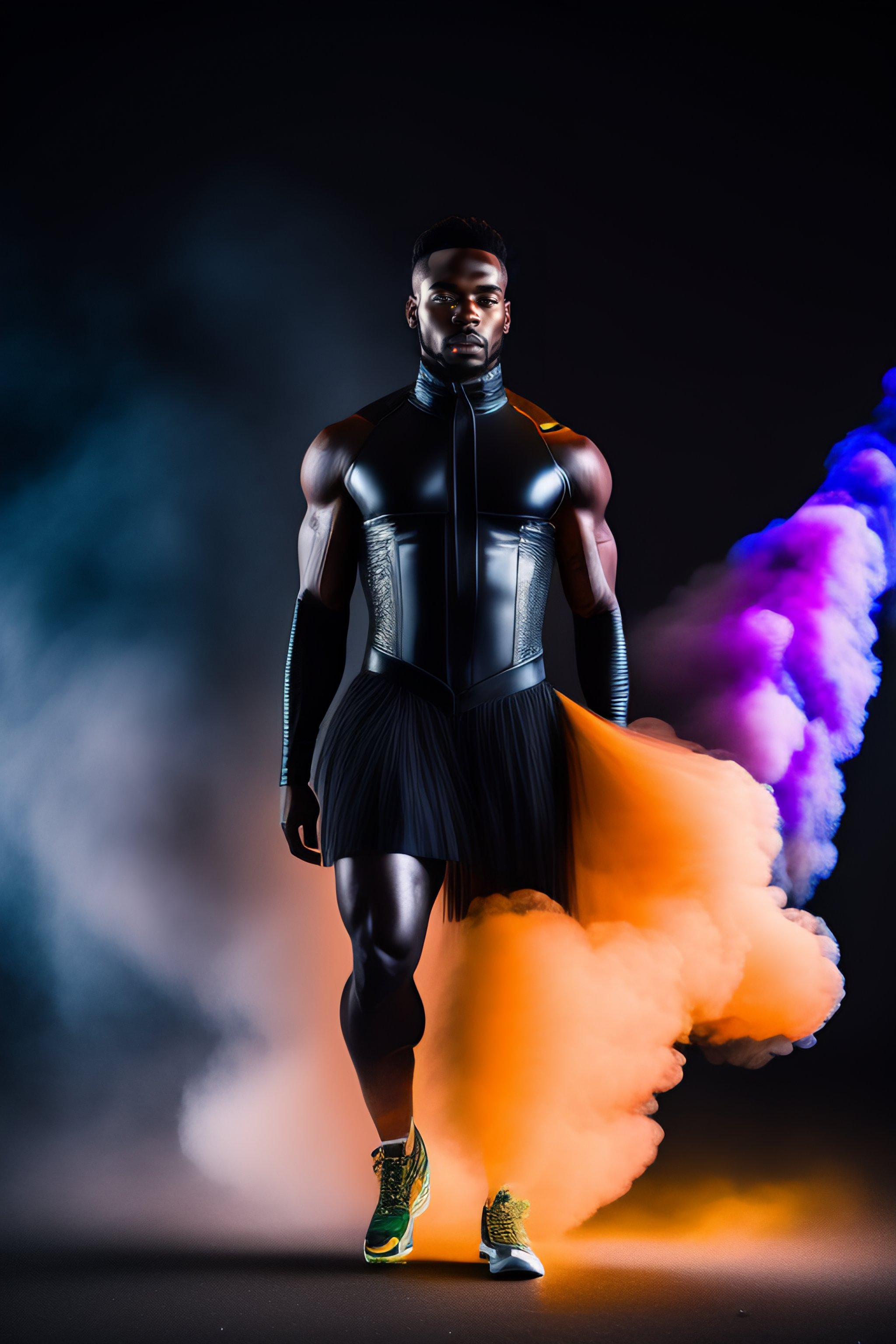 Lexica - Black man android! dancing, full body portrait in a dress made ...