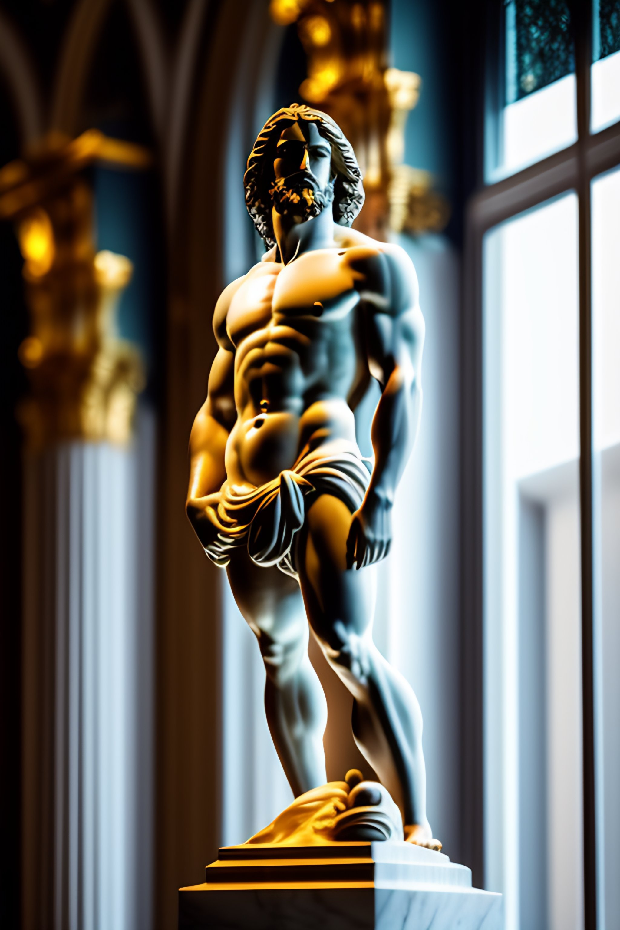 Lexica - Photo of a bronze statue of da vinci's david, gleaming ...