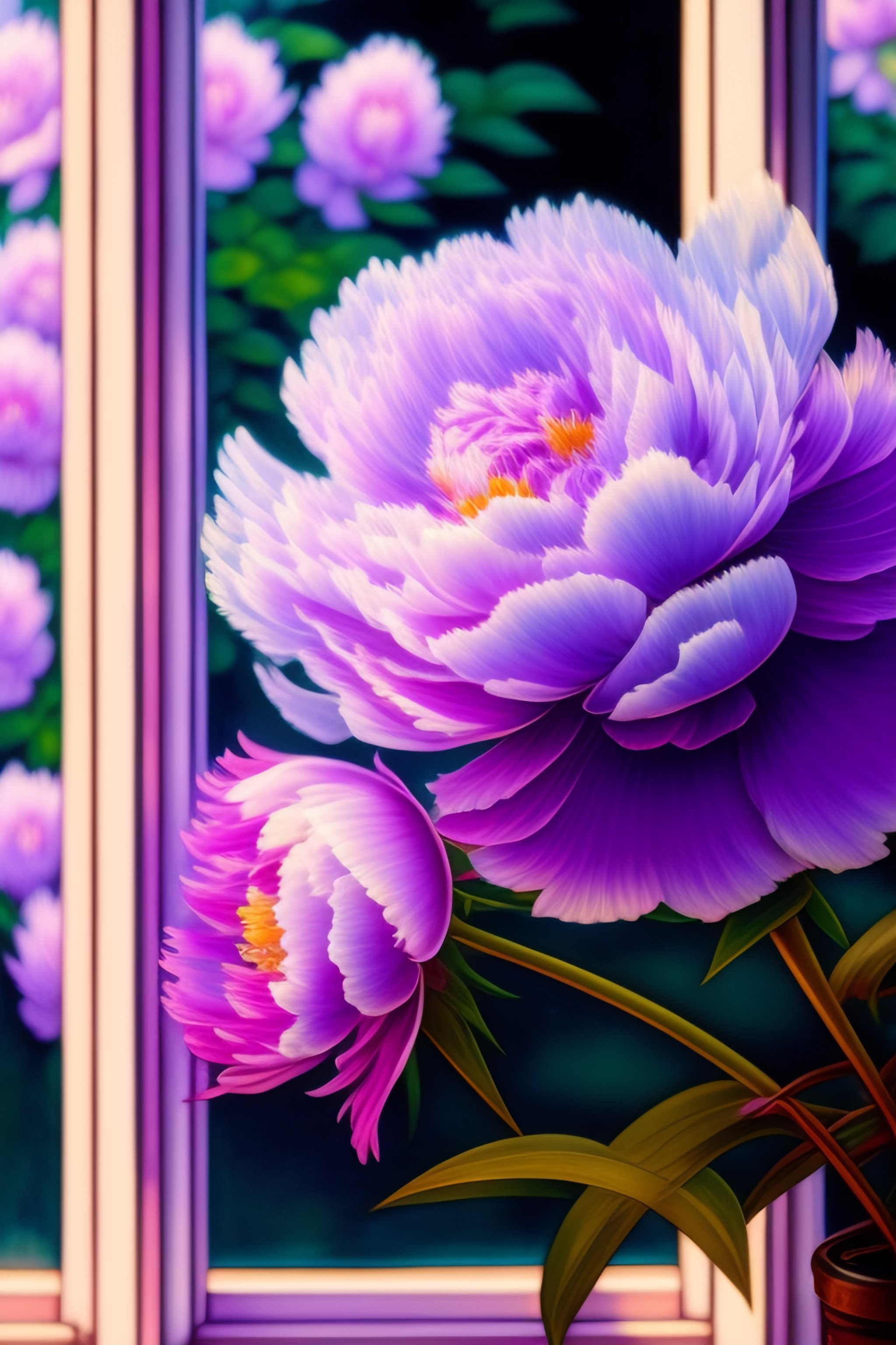 Lexica - By akio watanabe, manga art, light violet blue peony outside ...