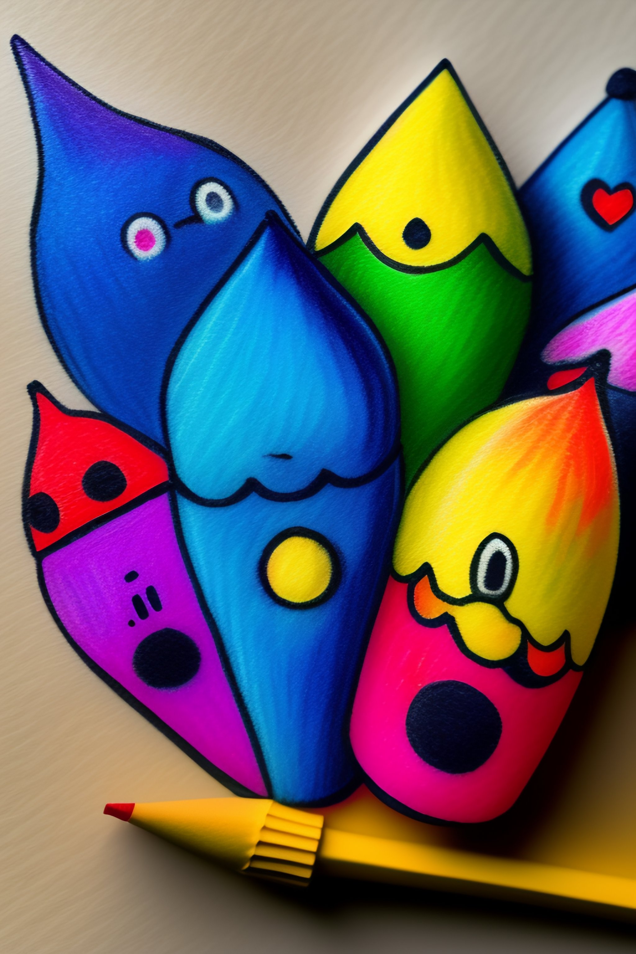 Lexica - Crayon drawing of several cute colorful monsters with ice ...