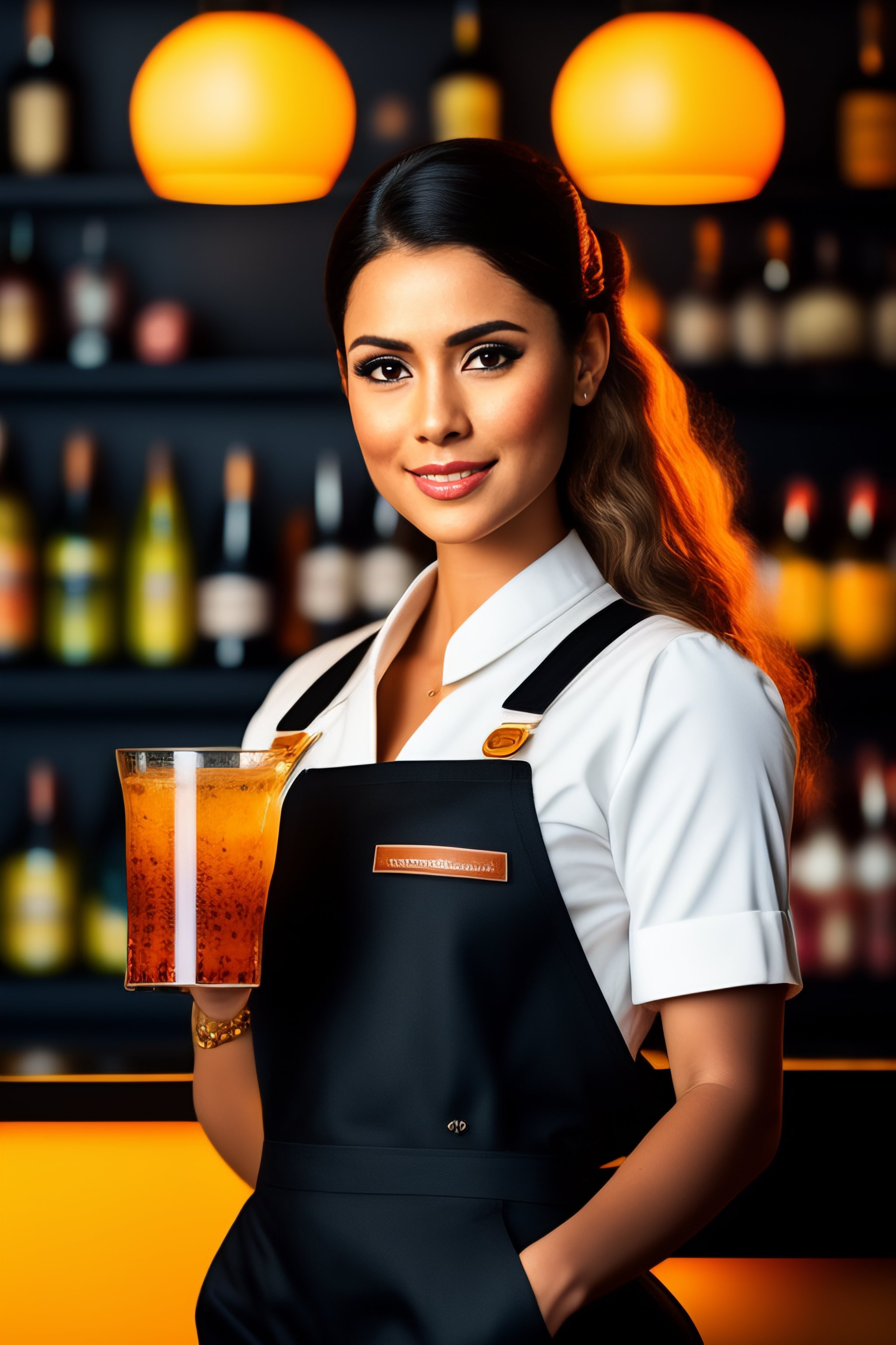 Lexica - Portrait of a young woman waitress wearing black overalls ...