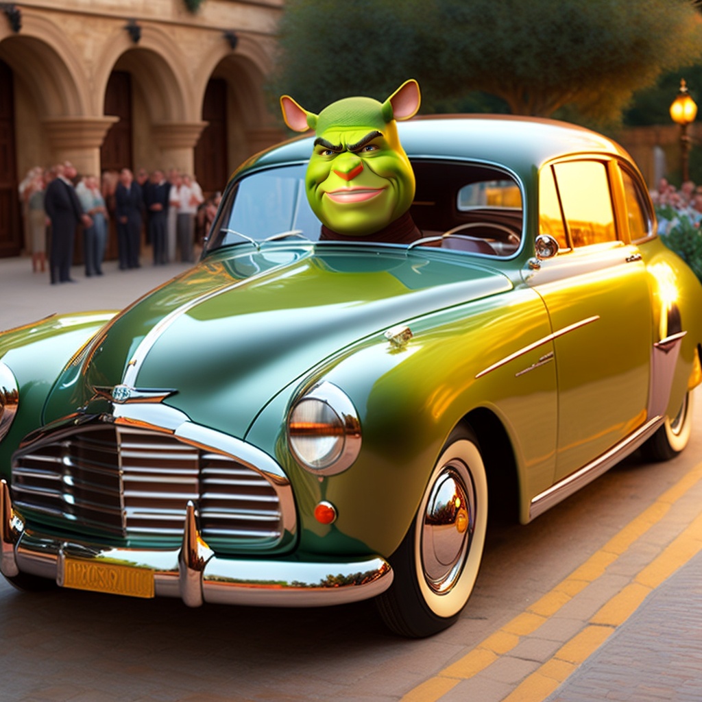 Lexica - I want the same picture of the real Shrek, and an old car behind